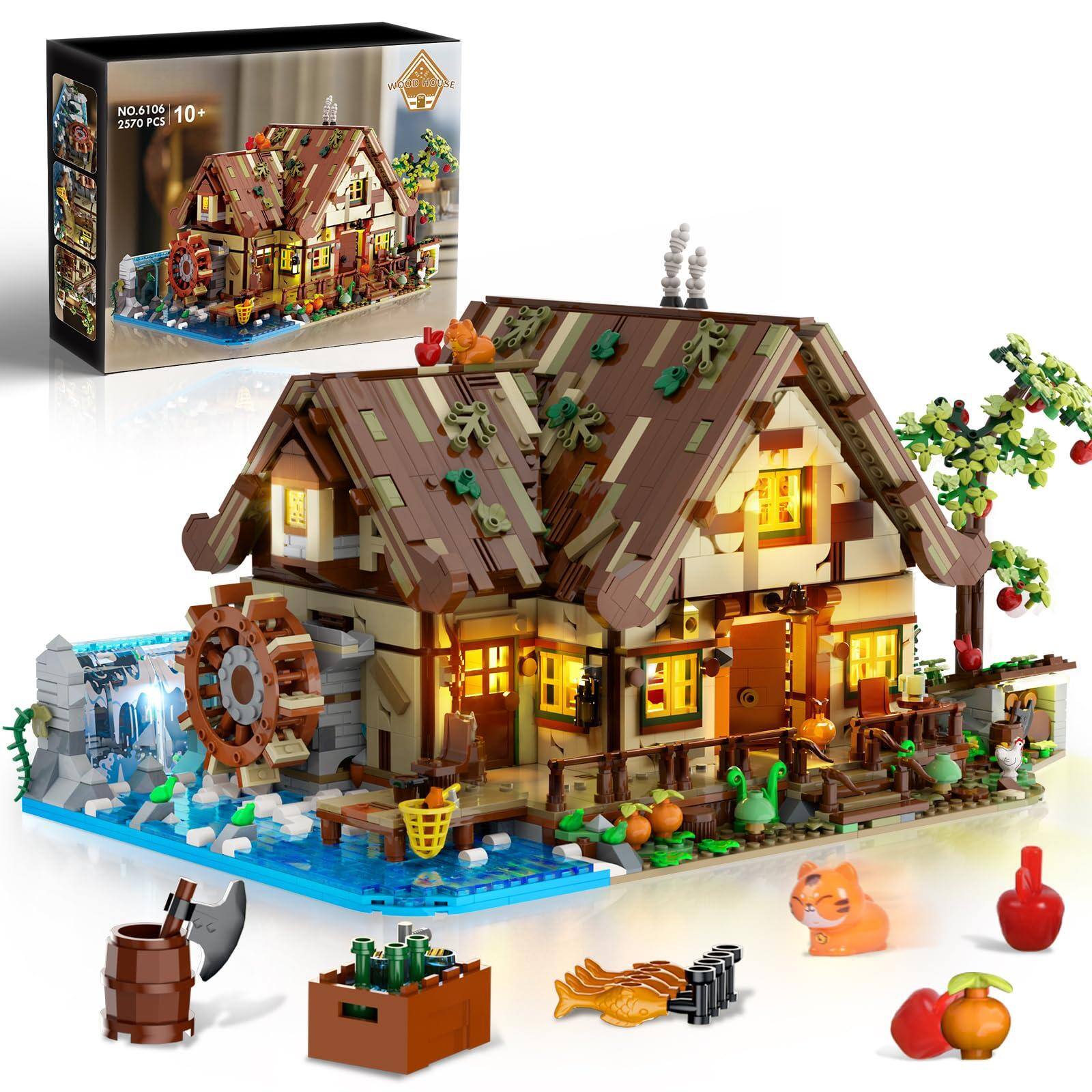 Leash Valley Wood Cabin Building Set With Light 2570 Wooden Forest ...