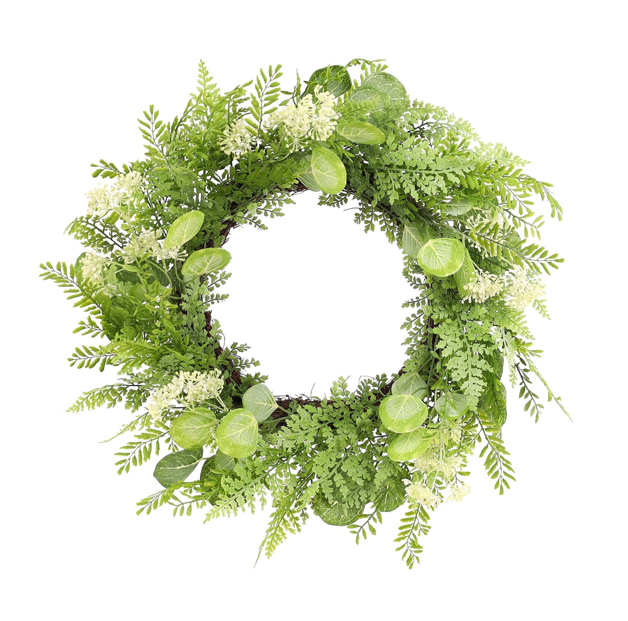 BreeBe Mixed Fern Foliage Wreath 27.5"D Green, White, Brown 85459DS ...