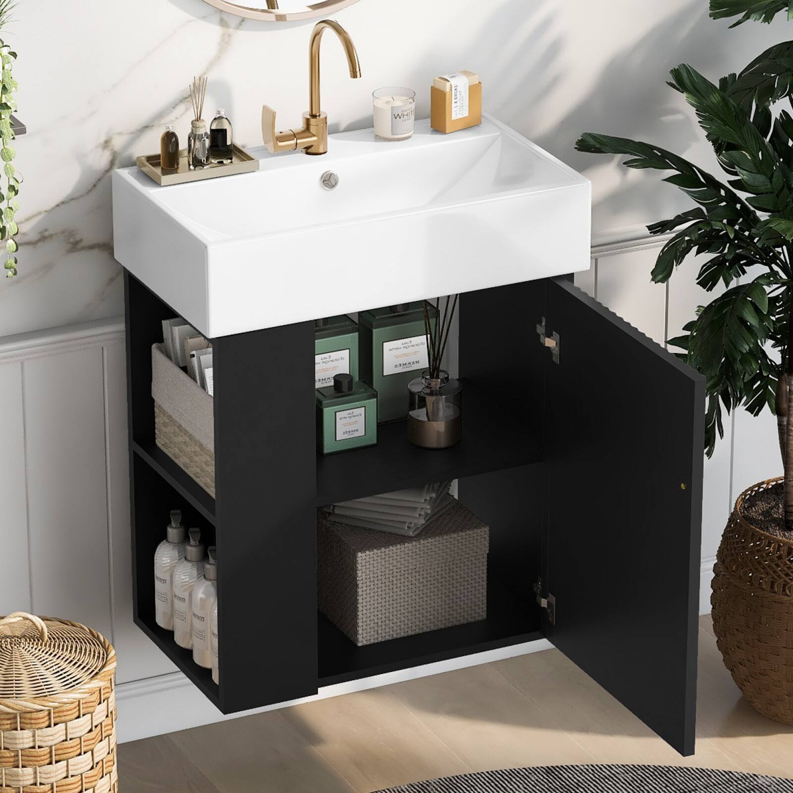 21.6 inch Modern Floating Bathroom Vanity with Ceramic Basin Perfect ...