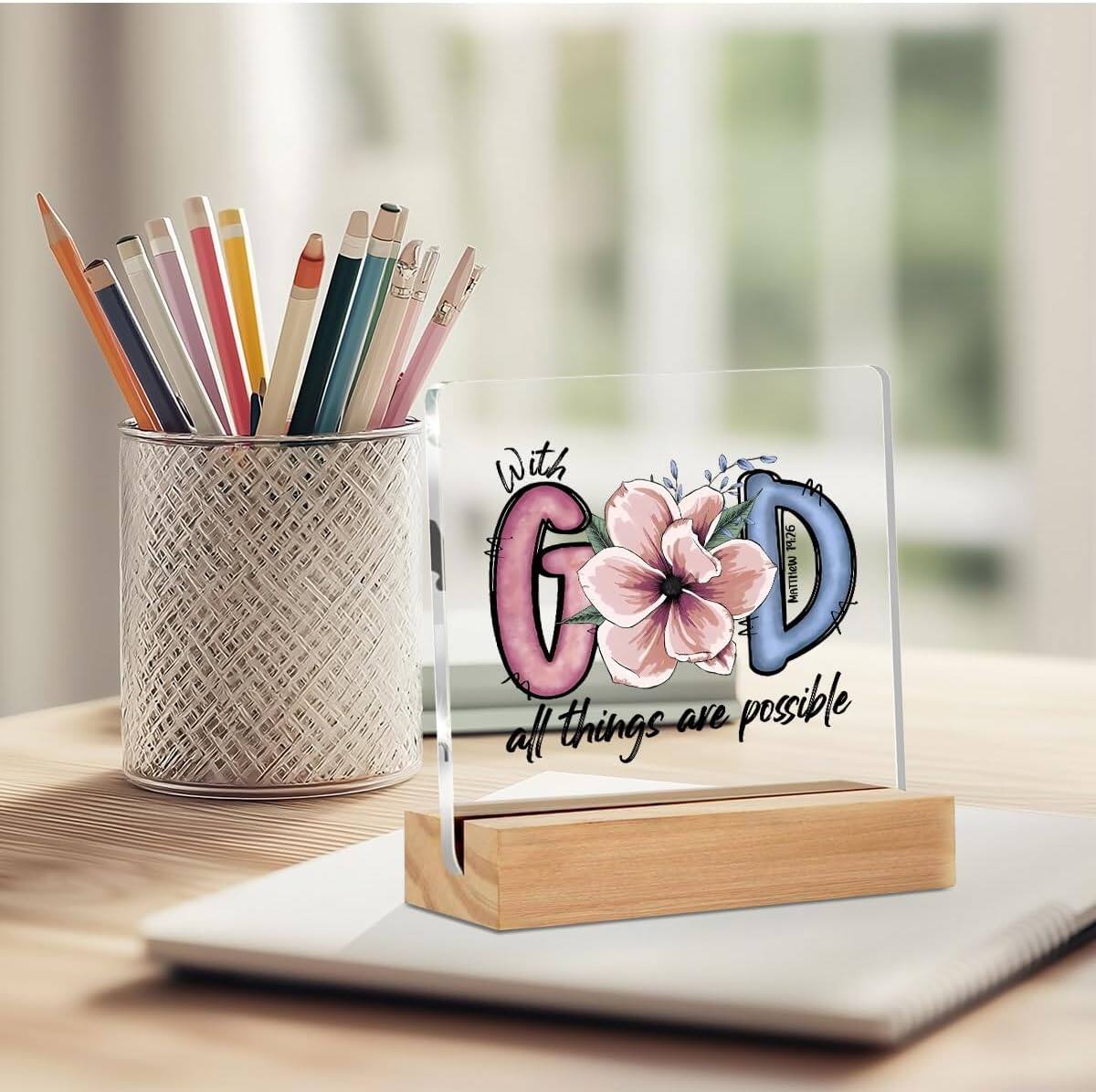 Auledio Floral Christian Acrylic Sign With Wooden Stand, Christian ...