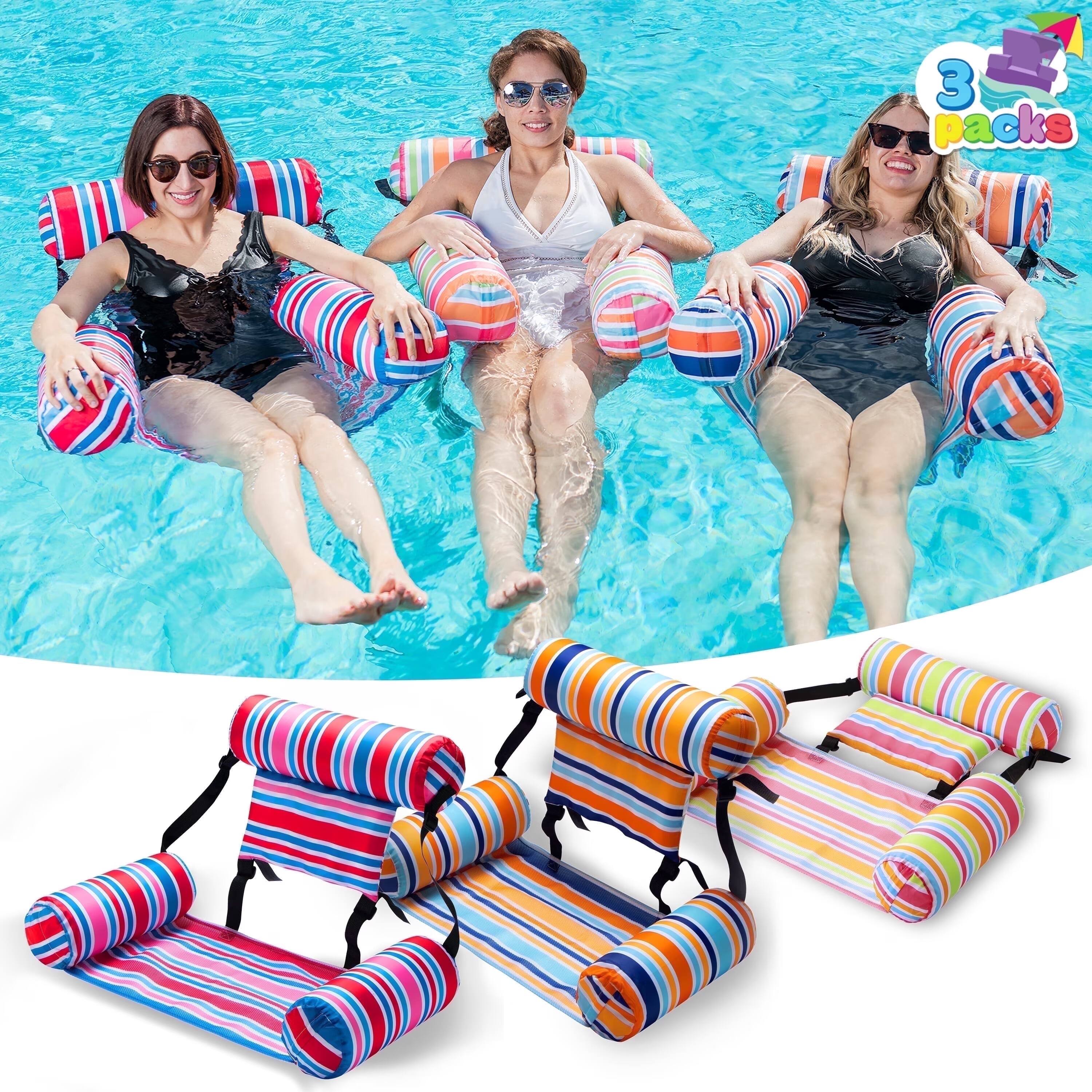 Joyfy 3 Packs Pool Lounge Chair for Adults, Striped Pool Float Hammock ...