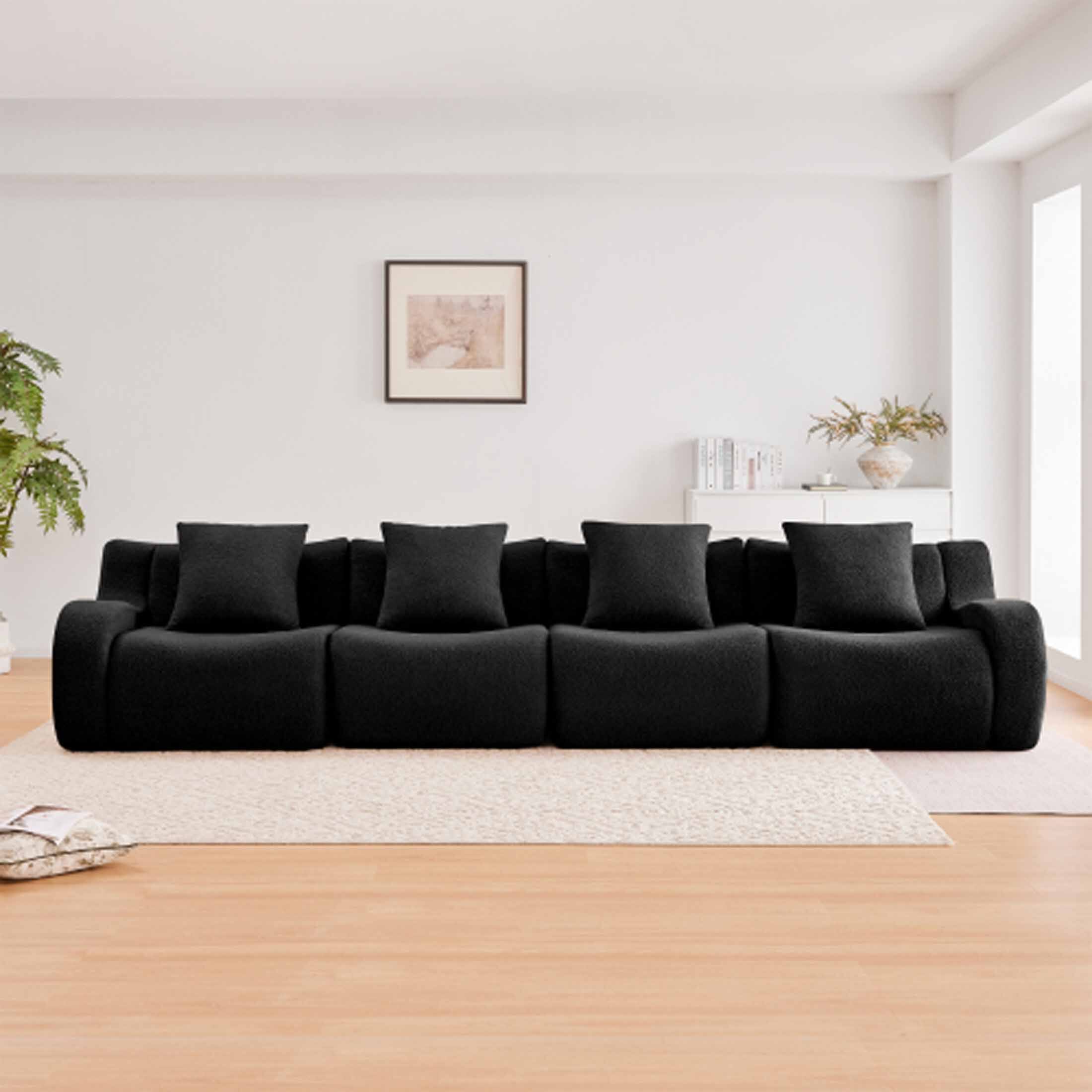 Aukfa Modular Teddy Fabric Sofa 4 Seat Convertible Sectional, Soft ...