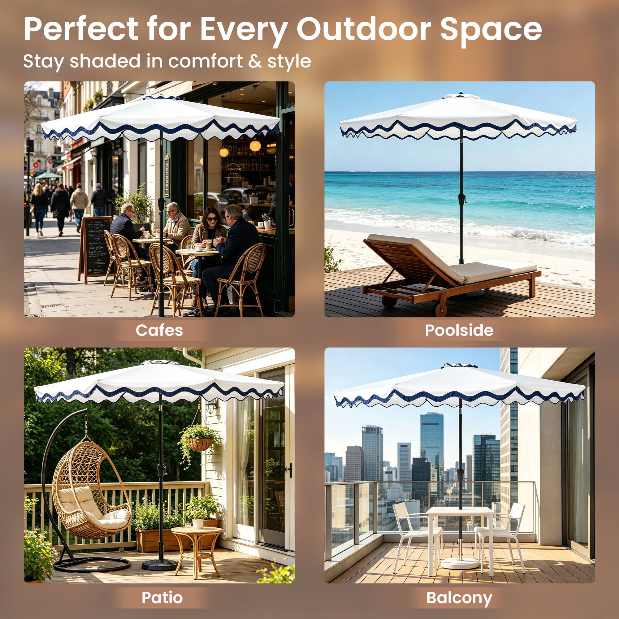 Ovios 10FT Patio Umbrella, Outdoor Market Umbrella with Scalloped Edge ...