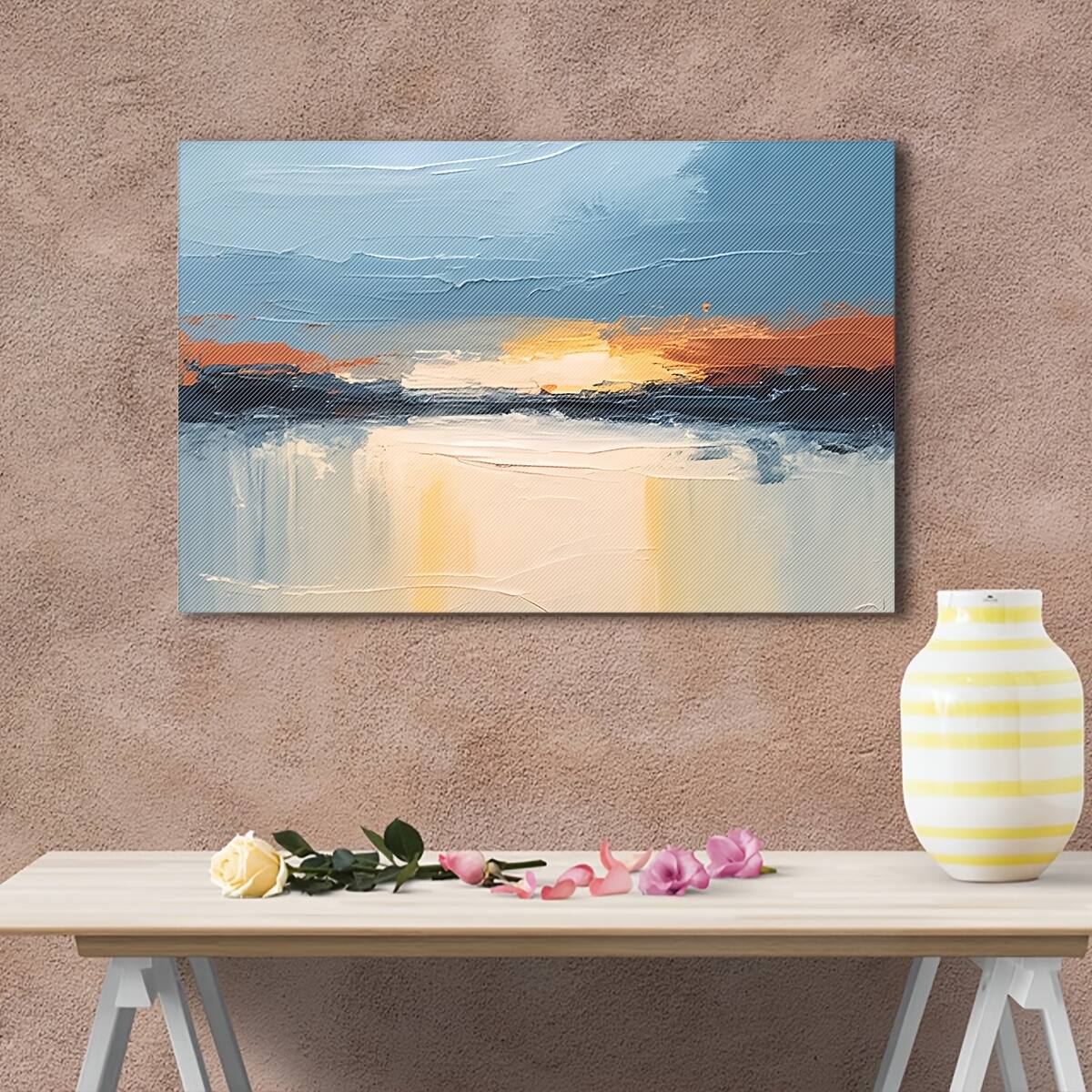 blue 1pc Modern Art Deco Marine Sunset Landscape Oil Painting on Wooden ...