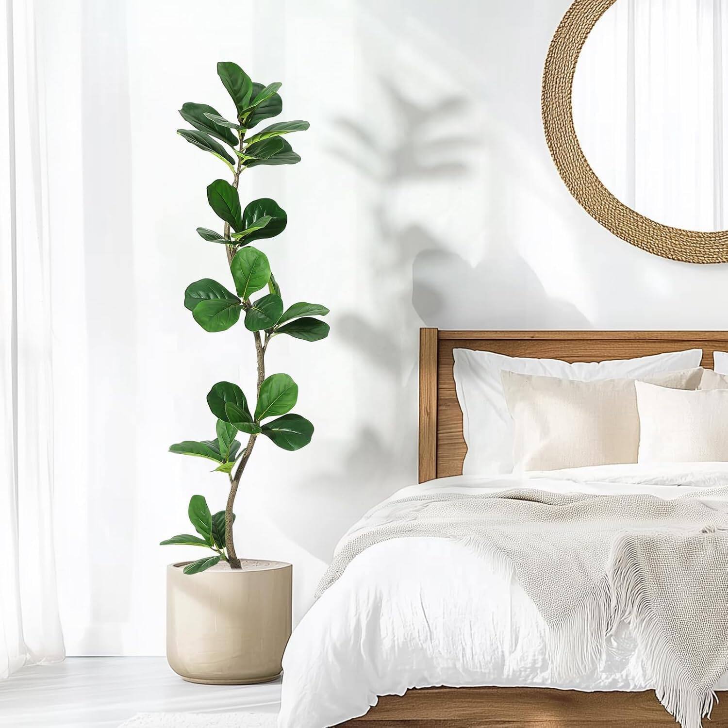 Babevy 183cm ficus lyrata artificial plant with white pot, plastic for ...