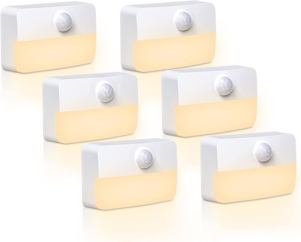 Auledio 6 Pc LED Night Light with Motion Sensor, Warm Light, Auto ...