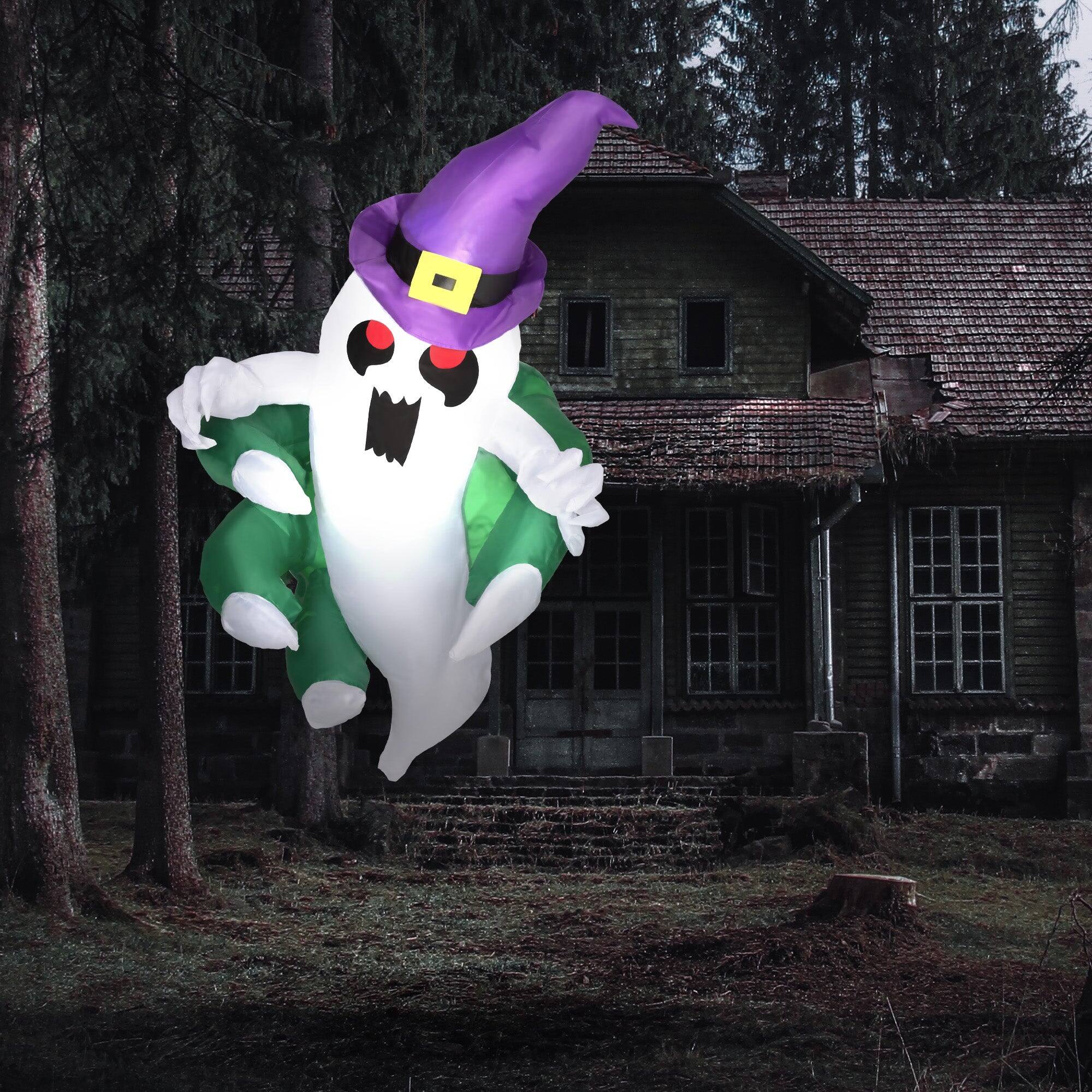 Boyel Living 4ft Halloween Inflatable Window Ghost with Purple Hat ...
