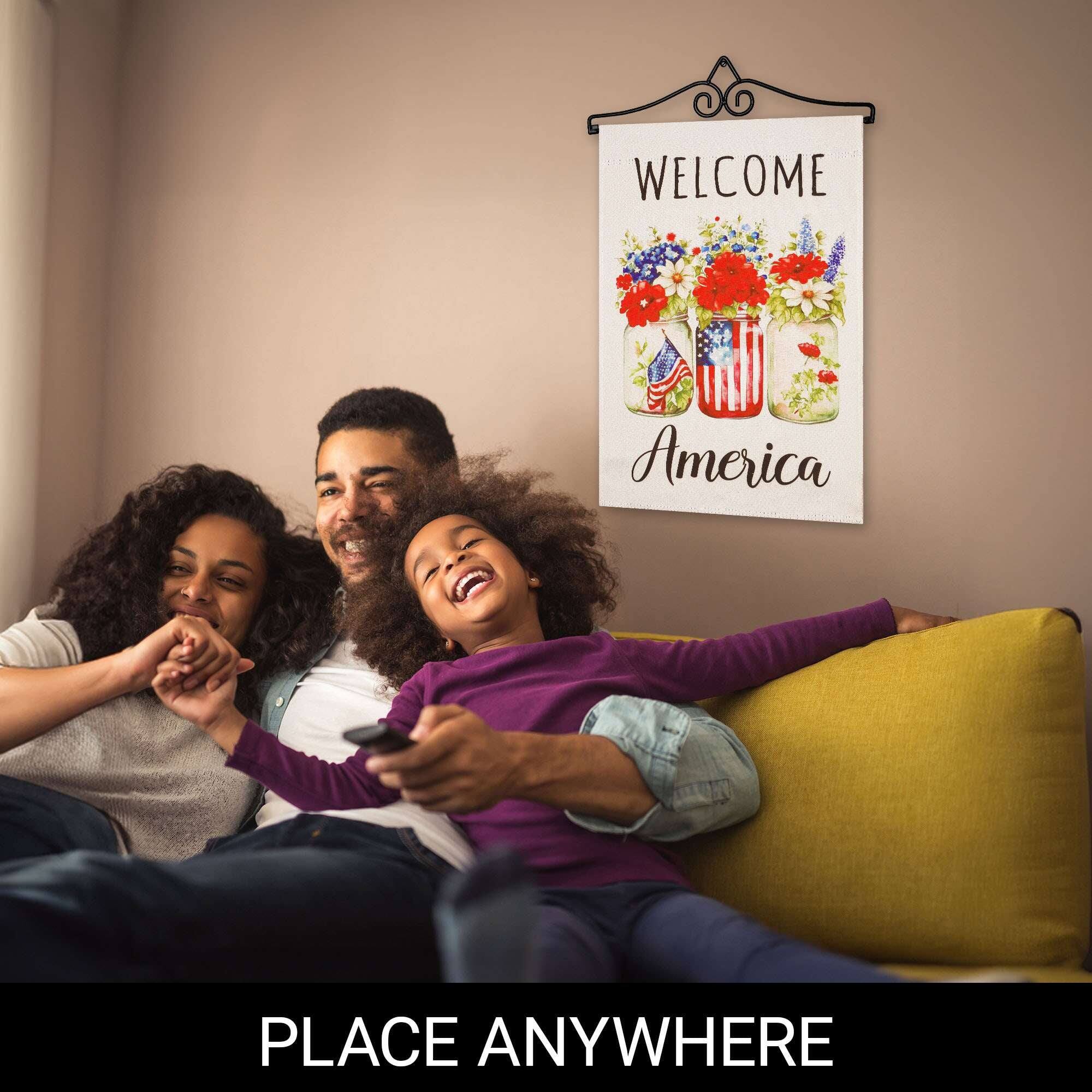 G128 14 in Garden Flag Hanger with 12 x 18 in Double Sided Welcome ...