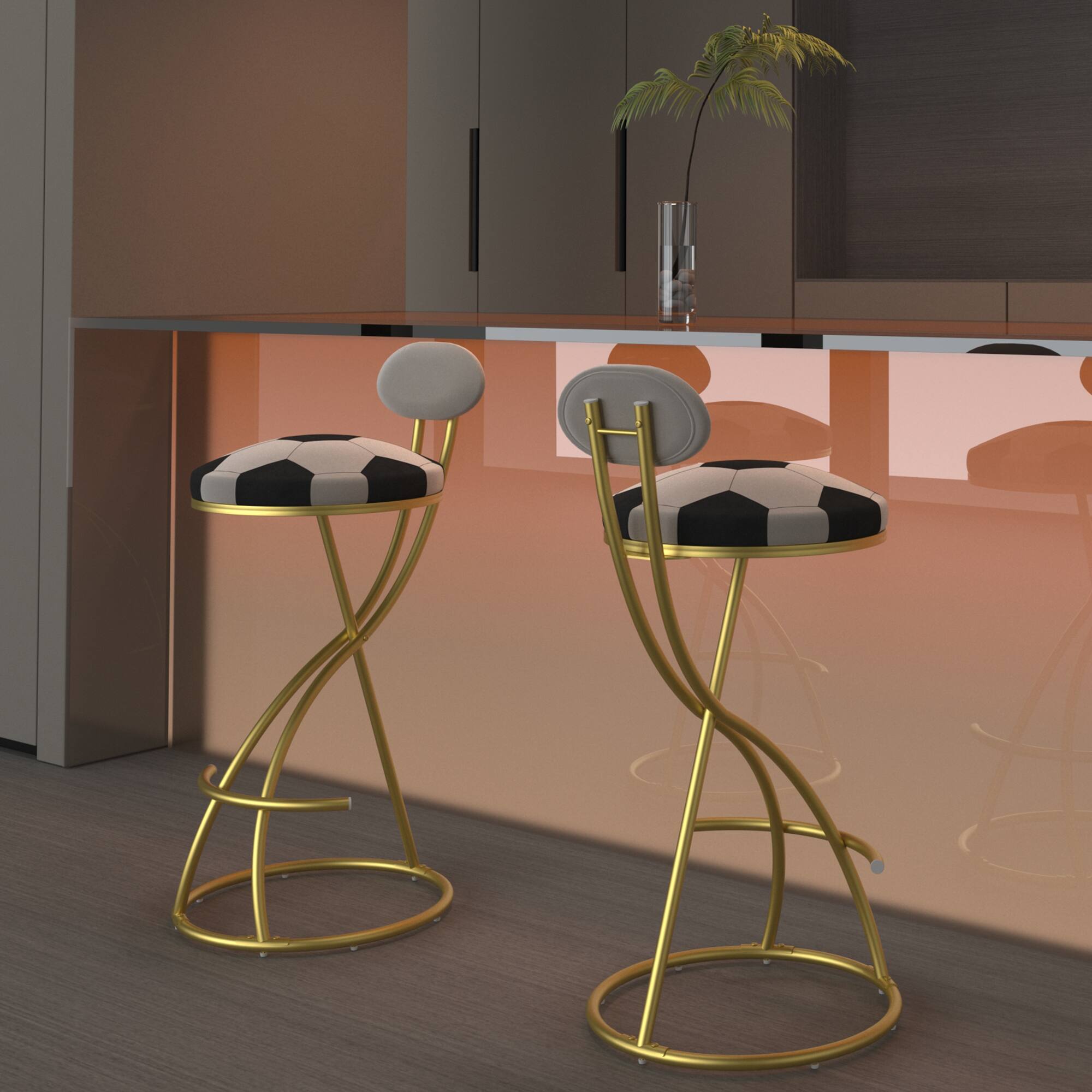 APRILSOUL Football Print Bar Stools Set of 2 Upholstered Counter Height ...