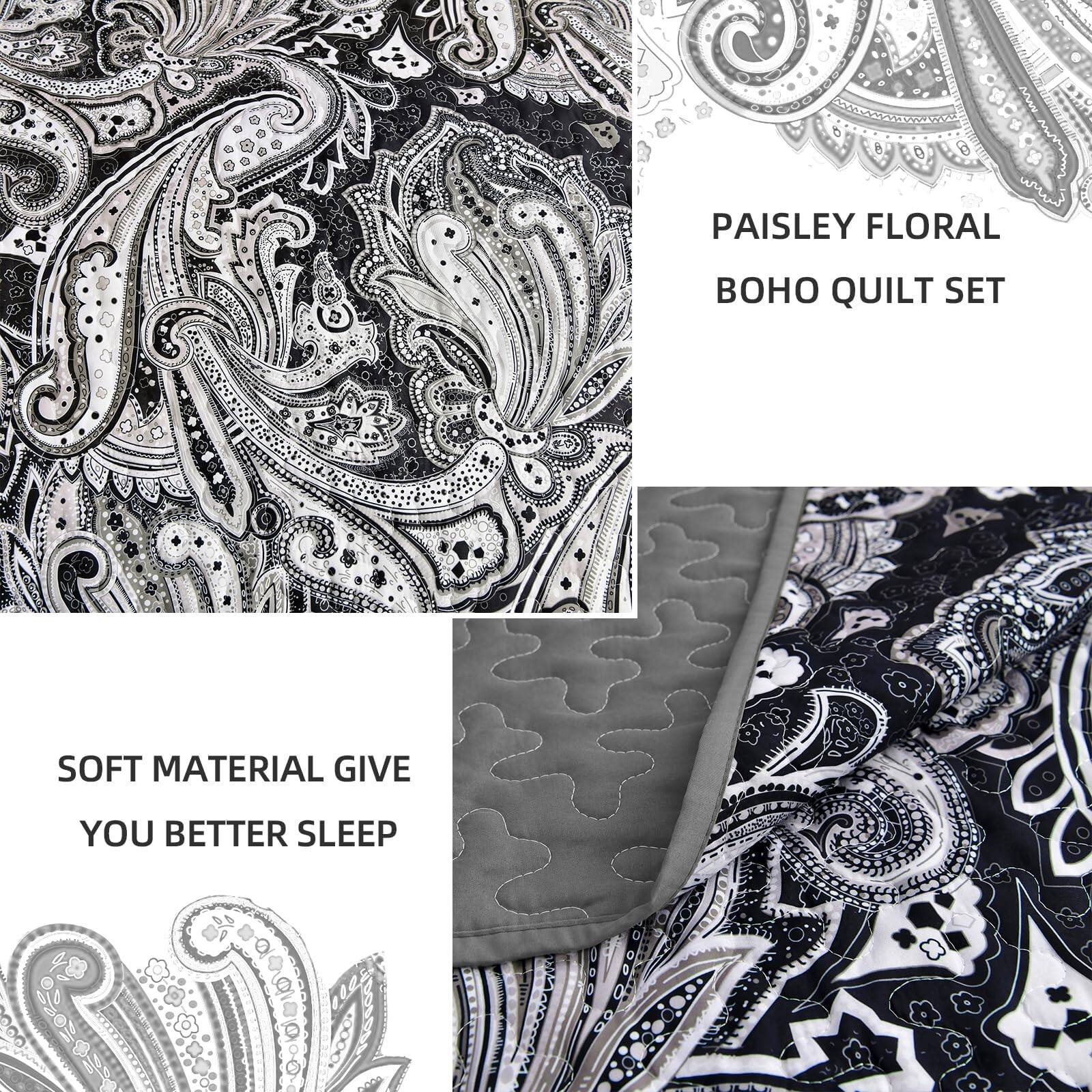 Earthley Blooms Paisley Quilt Set Boho Bedspread Coverlet 3 Pieces Soft ...