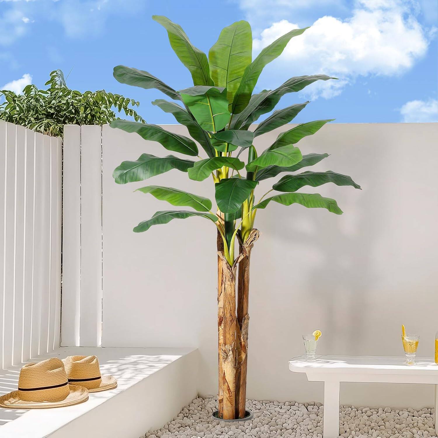 Acekool 7FT Artificial Banana Tree, Faux Silk Banana Leaf Plant with ...