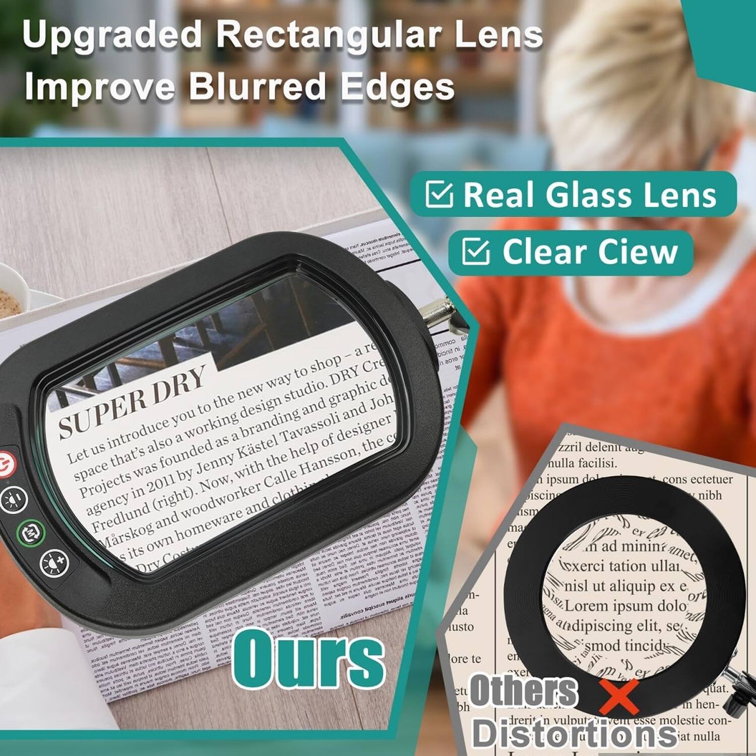 PARKER SLATER 10X rectangle magnifying glass with LED light, 5 color ...