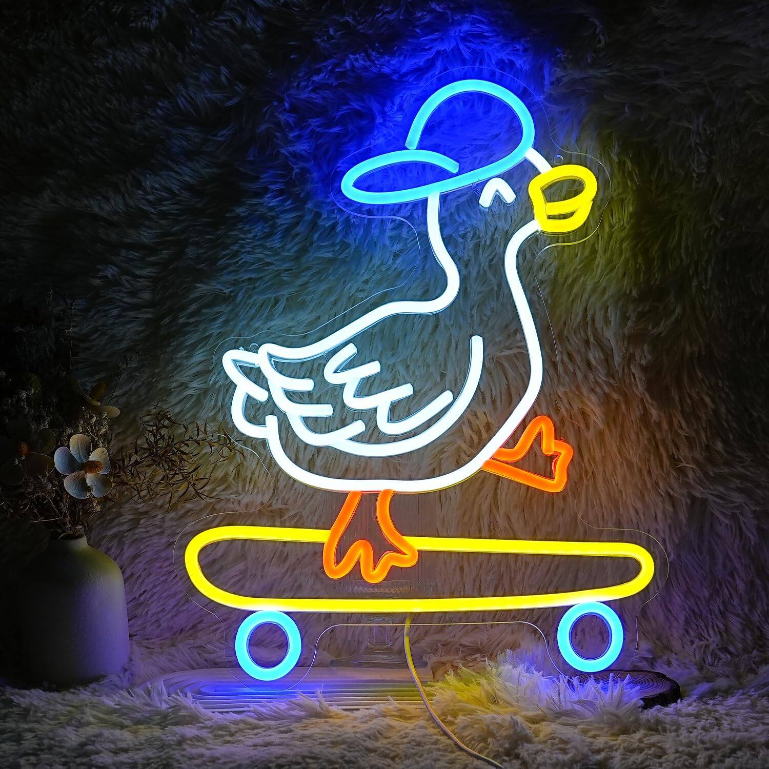 Auledio Skateboard Duck Neon Sign Dimmable LED Happy Duck Neon Light ...