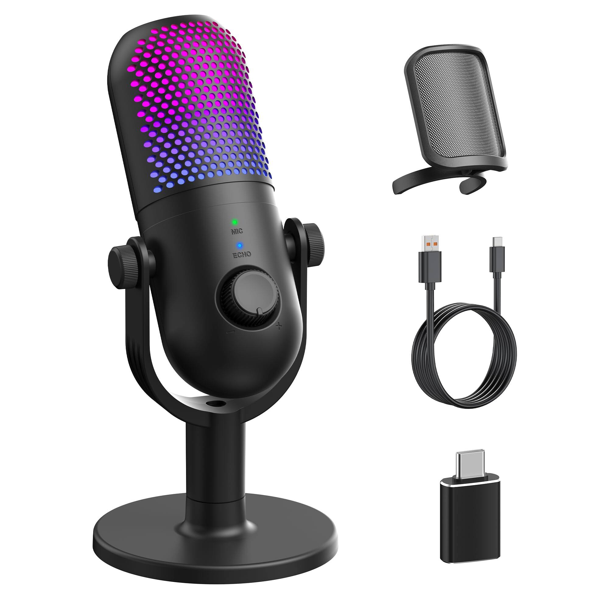 METALTON Microphone For Pc Gaming Condenser Rgb Gamer With Stand Mic ...