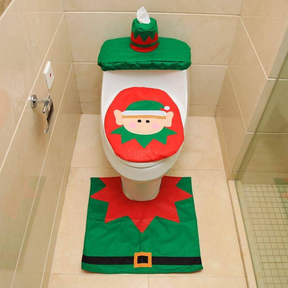 Auledio 1 Set Elf Style Christmas Bathroom Decoration:Toilet Seat Cover ...