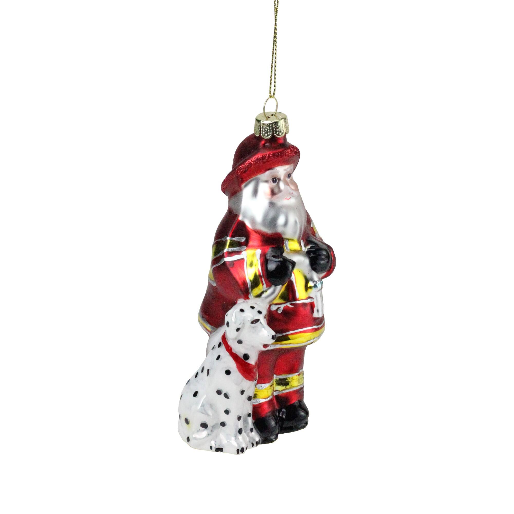 Northlight Fireman Santa Claus with Dalmatian Glass Christmas Ornament ...