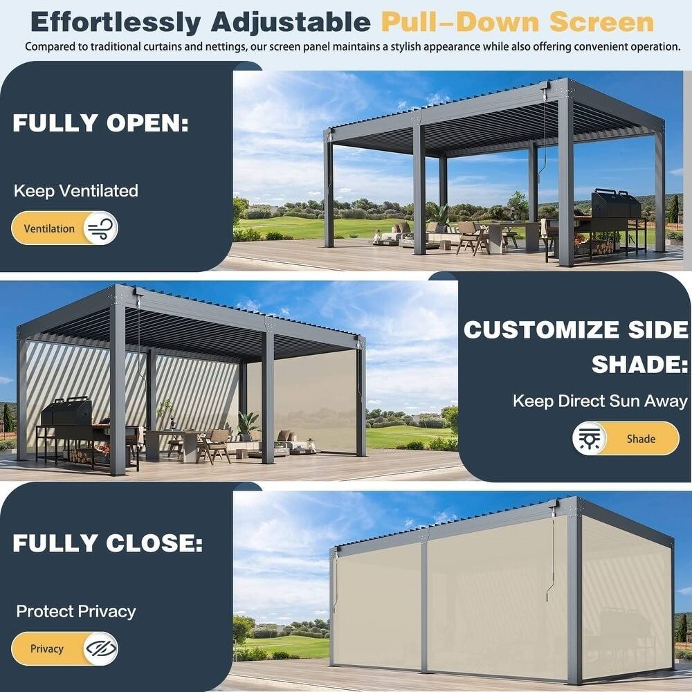 U HOMY 12x20 ft Outdoor Aluminum Pergola with Adjustable Rainproof Roof ...