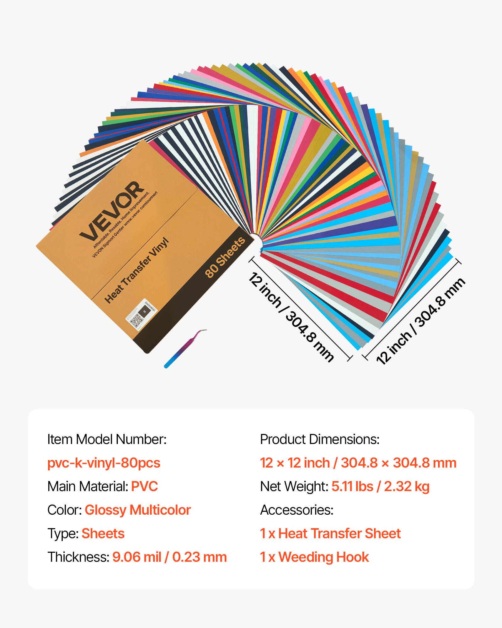 VEVOR Heat Transfer Vinyl, 80 Pack, 12 x 12 in,Assorted Colors HTV Iron ...