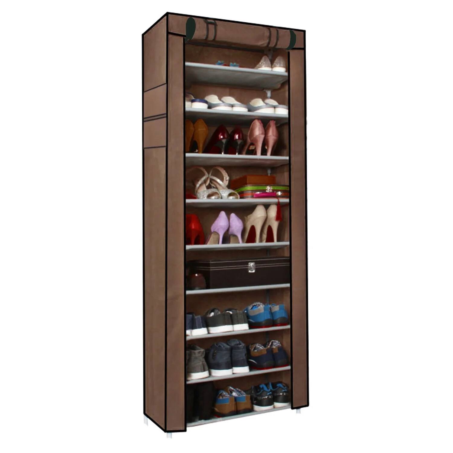 SKONYON 9 Tier Shoe Rack with Dustproof Cover, Freestanding Storage ...