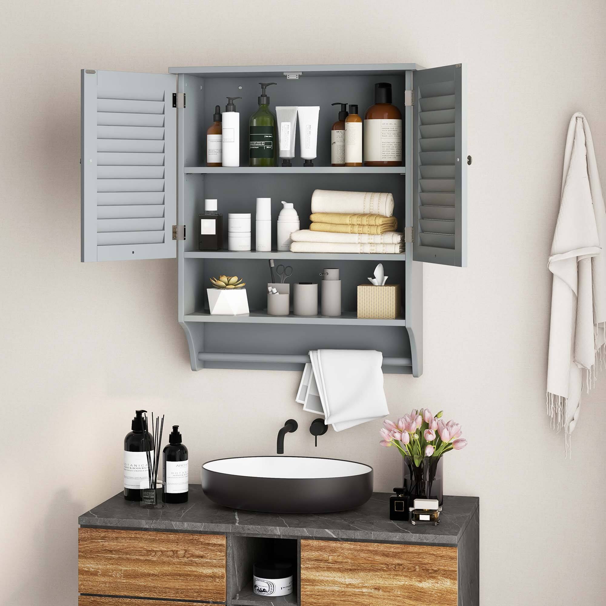 Costway Bathroom Wall Mounted Medicine Cabinet with Louvered Doors ...