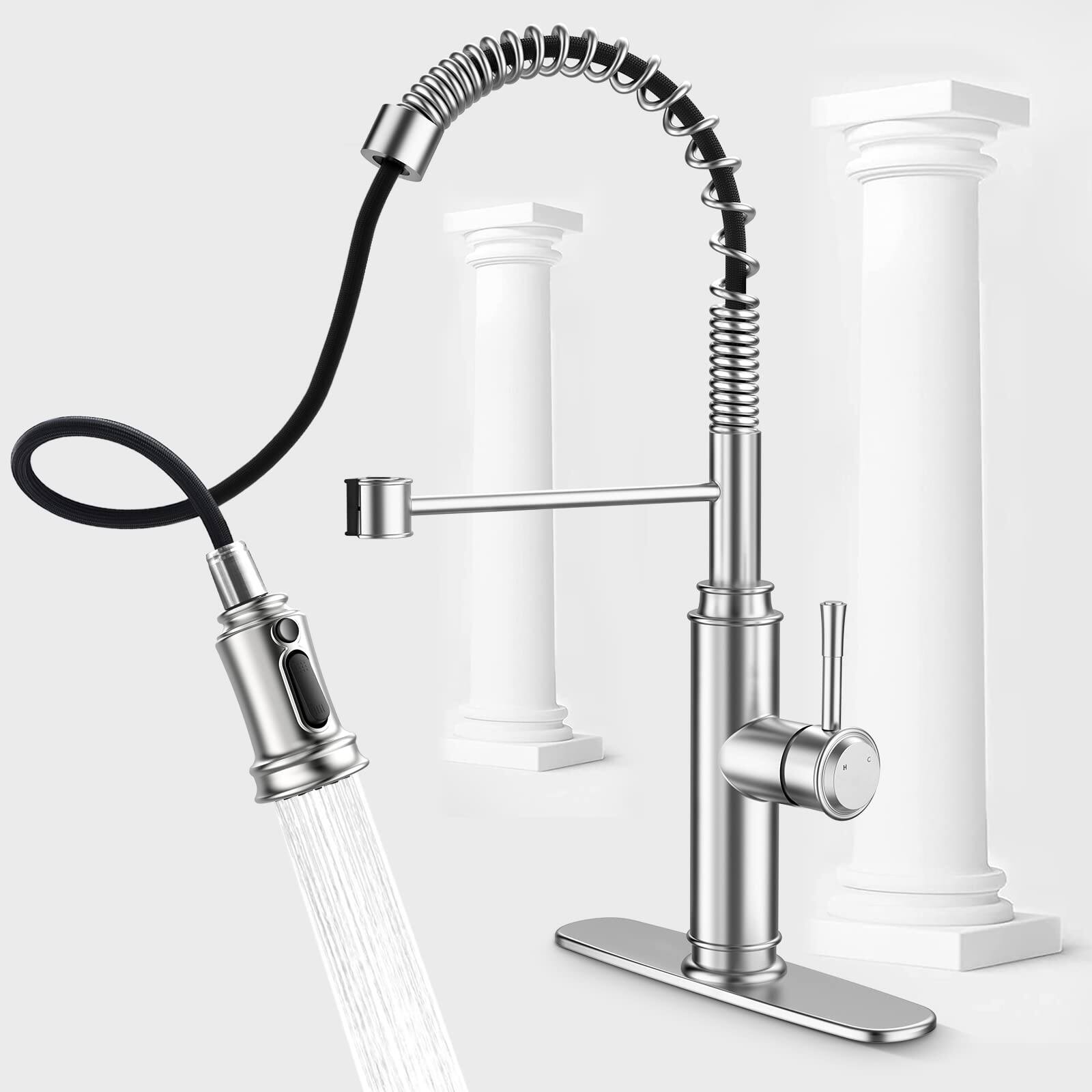Kitchen Sink Faucet with 3 Modes Pull Down Sprayer Single Handle Deck ...