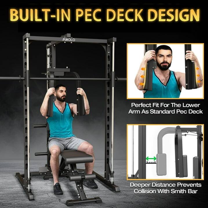 Mikolo Smith Machine Power Rack with Pec Deck Machine, Lat Pull Down ...