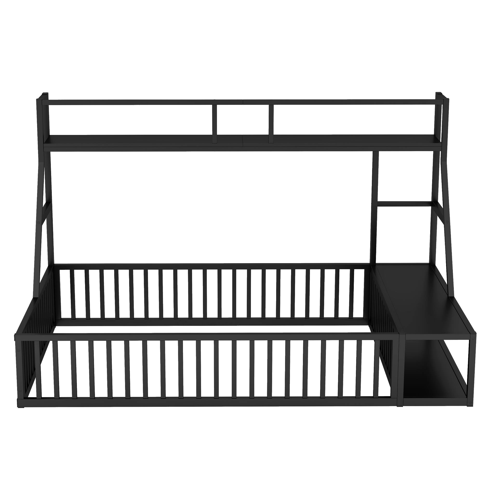 Tiramisubest Full Size Floor Bed Frame with Safety Fence, Metal Floor ...