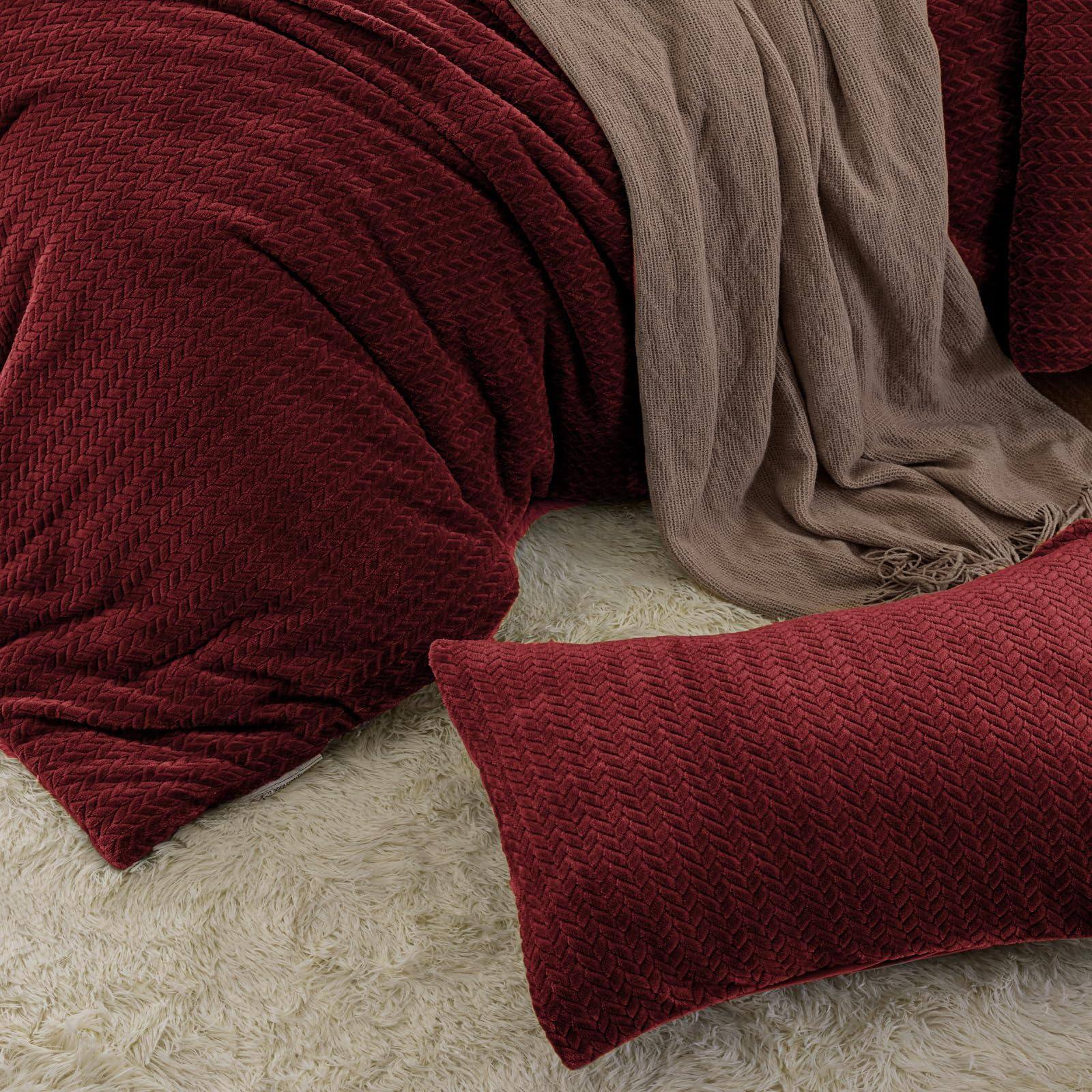 PO3TICJUNKI3 Fluffy Queen Comforter Set Furry Leaves Pattern Faux Bed ...