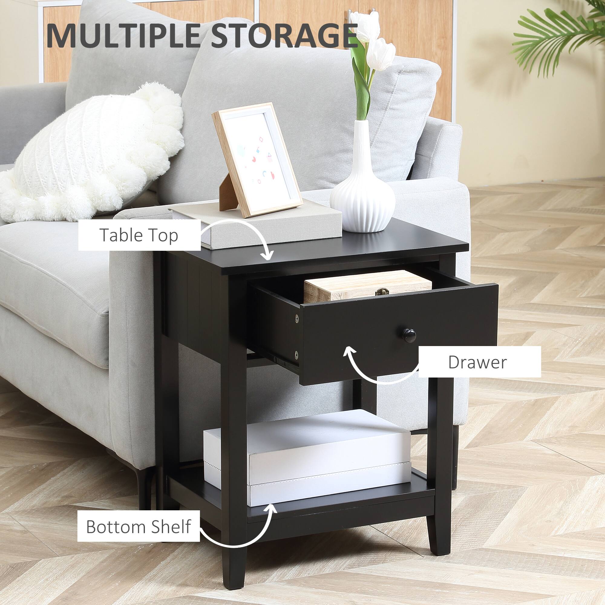 Homcom 2 Tier End Table w/ Drawer & Storage Shelf, Modern Sofa Side ...