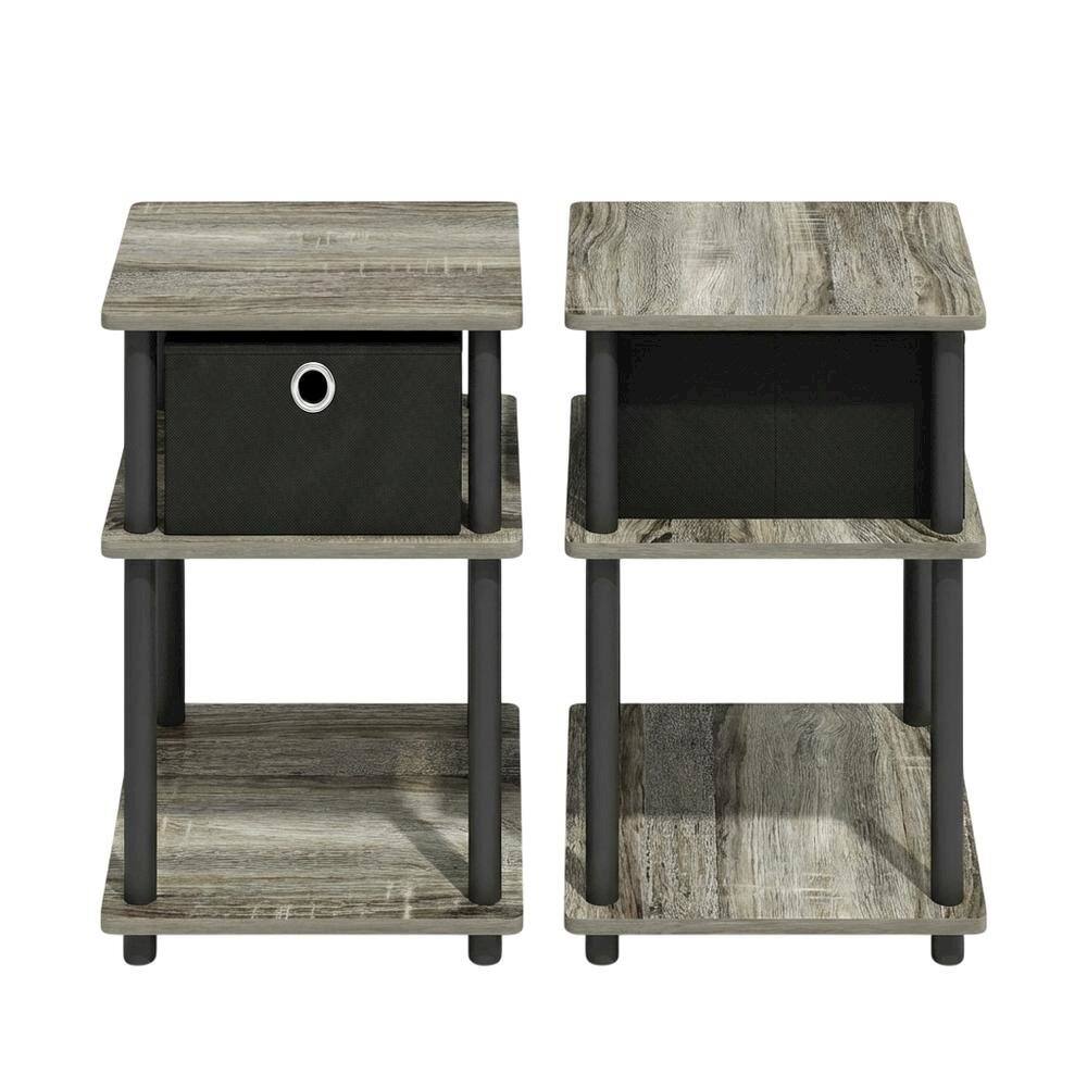 FurniFact 3 Tier End Table with Storage Bin in Grey Oak and Black ...