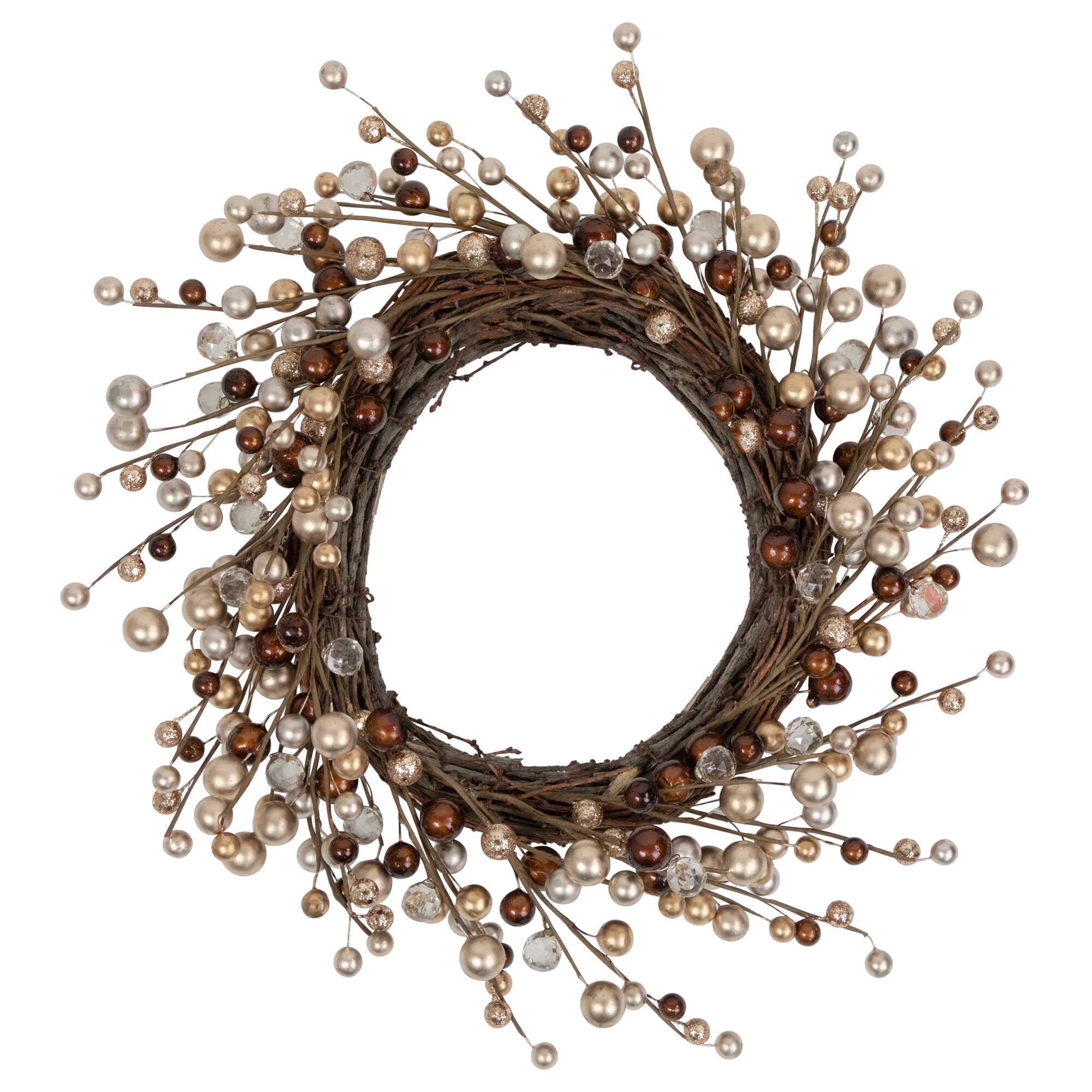 Northlight Burgundy and Silver Ball Christmas Ornament Twig Wreath, 20 ...