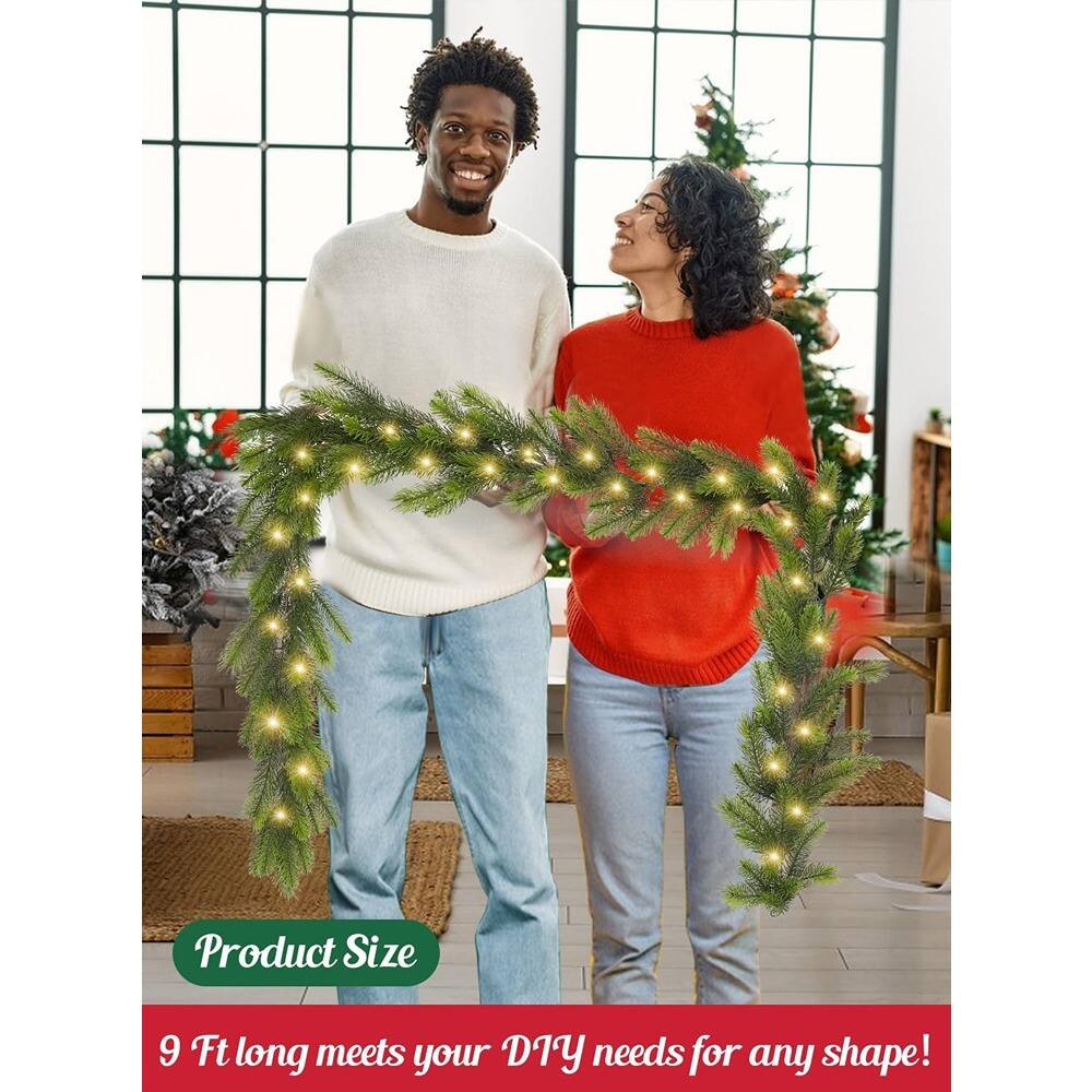 PARKER SLATER 9FT Real Touch Norfolk Pine Christmas Garland with Lights ...