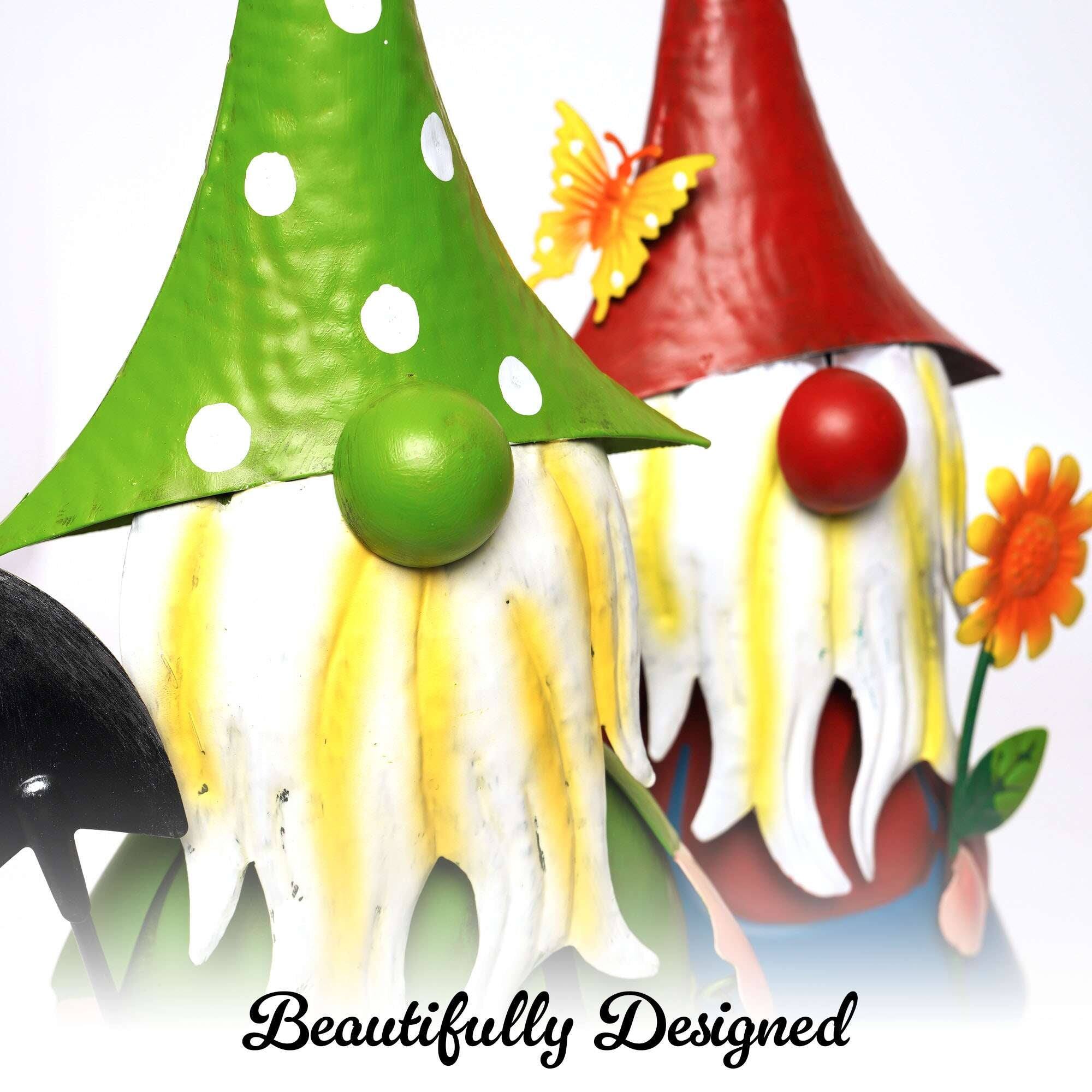 G128 Solar Gnome Garden Statues Set of 2 for Outdoor Decor green, red ...