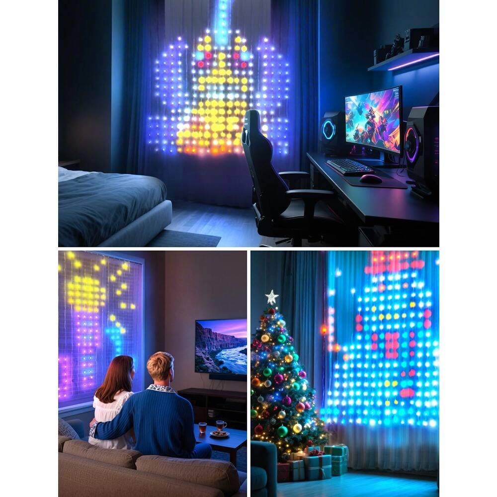 MOSZAR LLC Smart RGB Curtain String Lights – 400 LEDs, 3.3×3.3 ft, App ...