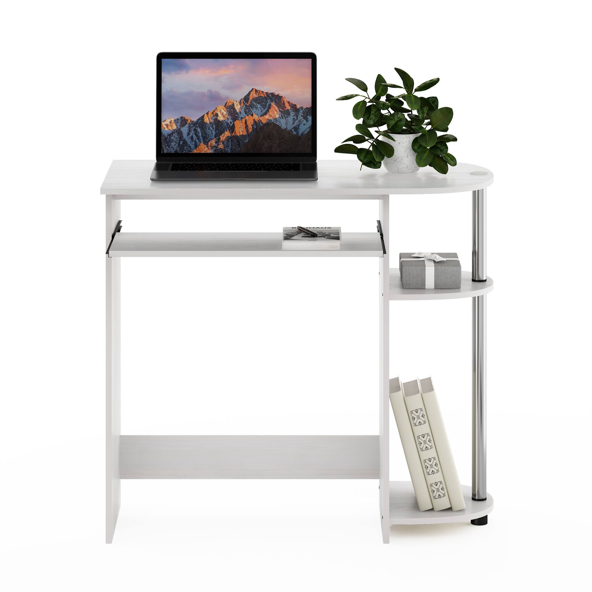 Furinno Simplistic Easy Assembly Computer Desk, Stainless Steel Tubes ...