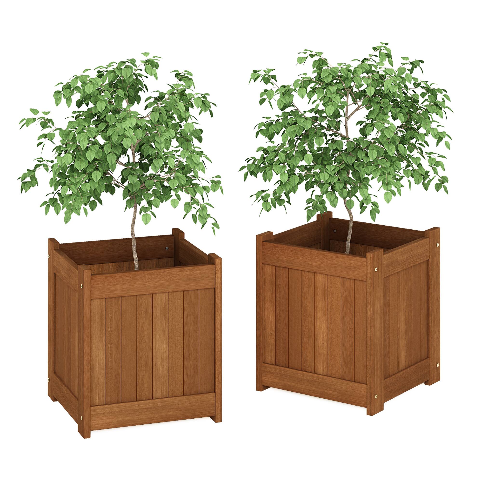 Furinno Tioman Hardwood Flower Box in teak oil, 2 Pack Natural 2 ...