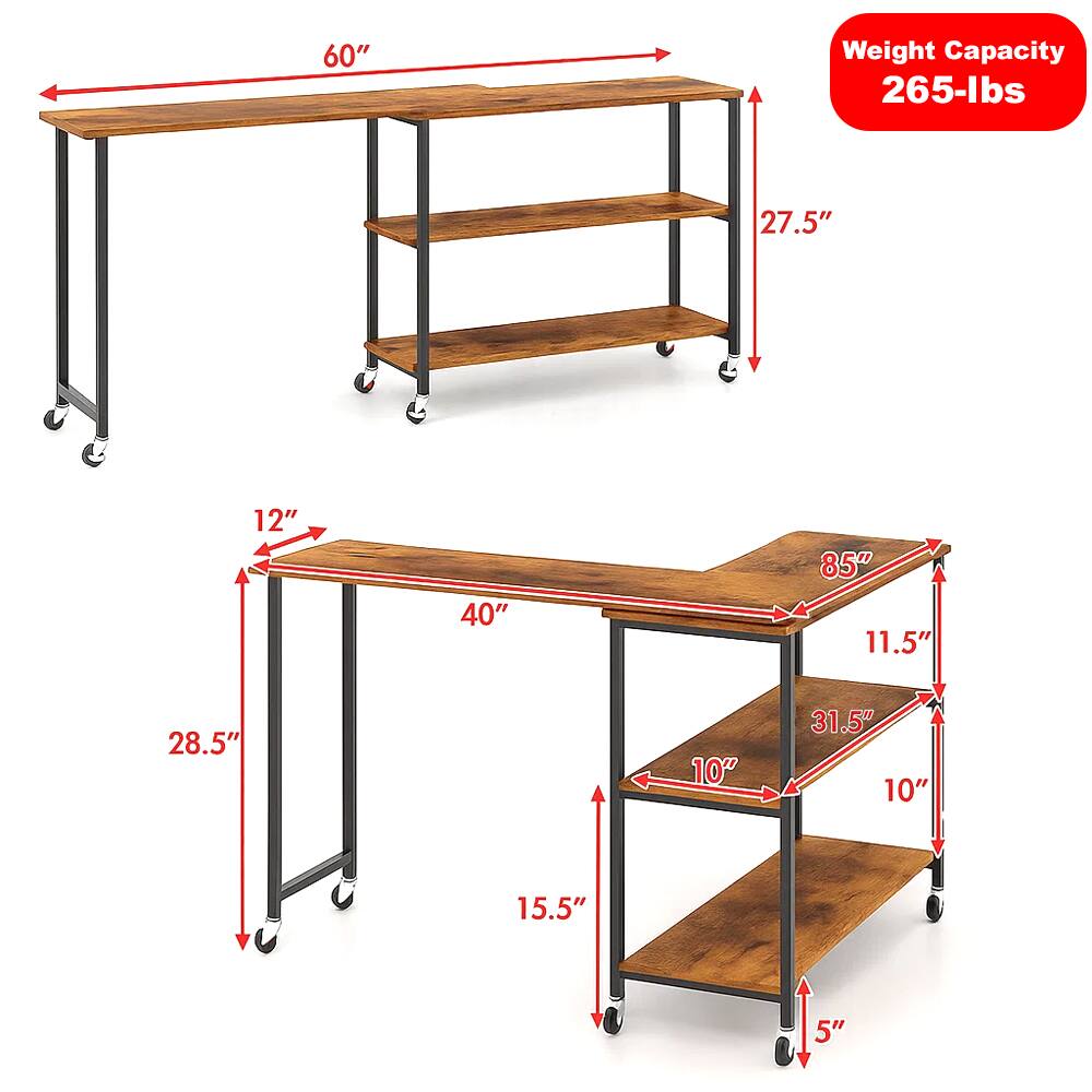 Hivvago Large Swivel Sofa Side Table with Rolling Wheels and Storage ...