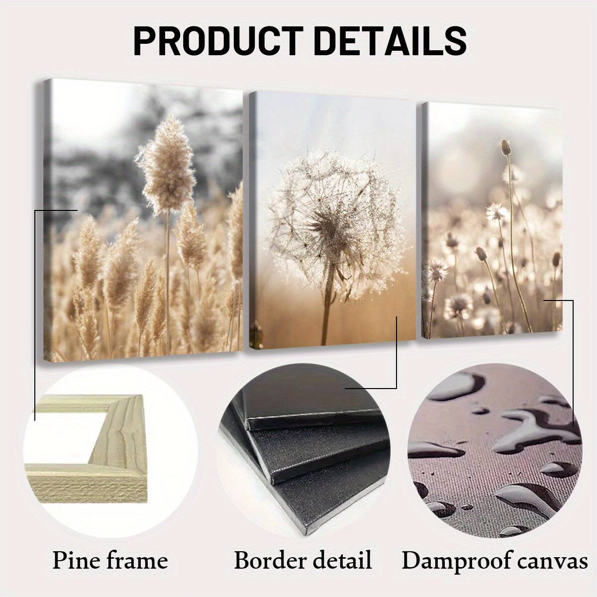 blue 3pcs Wooden Framed Canvas, Dandelion poster, Fantasy Decorations ...