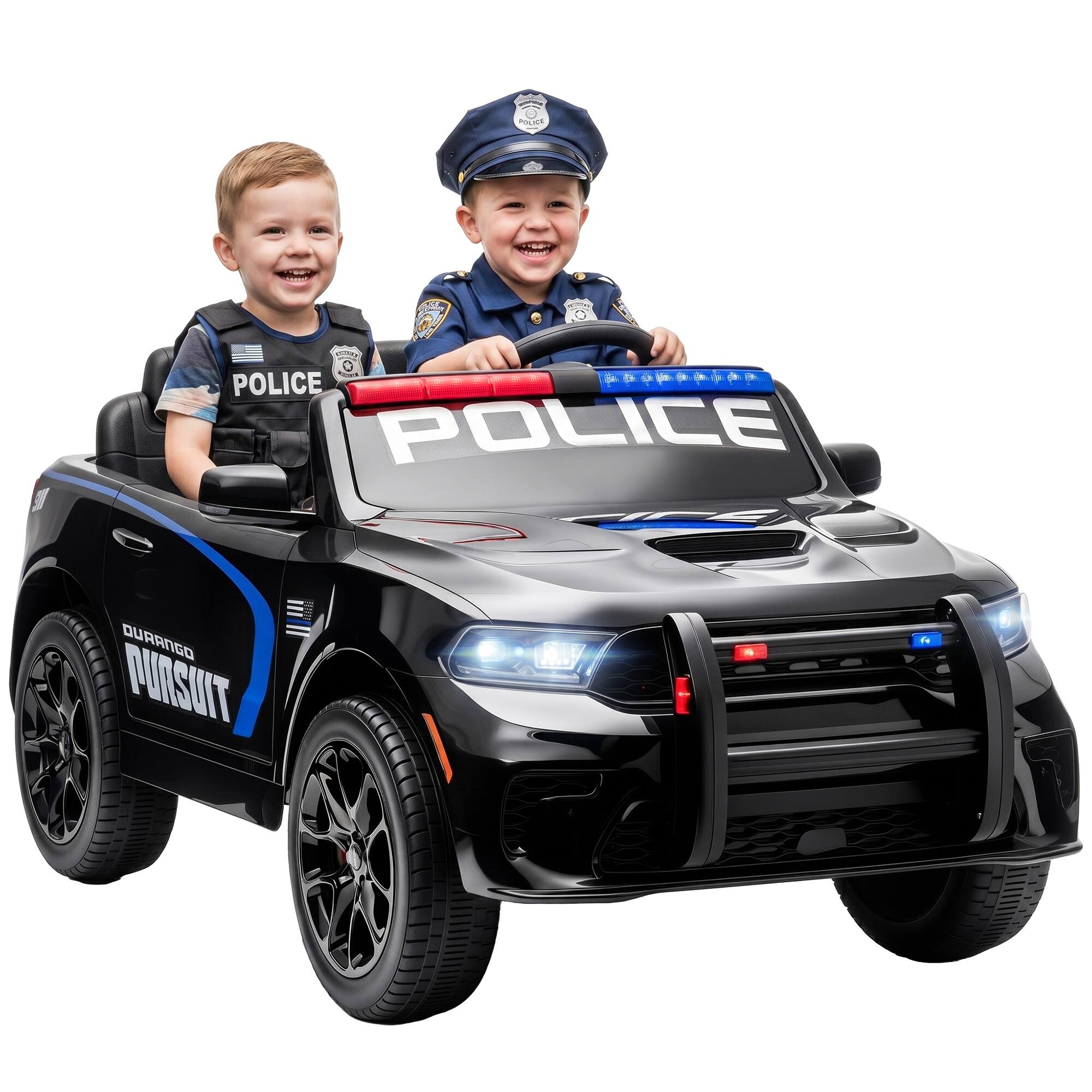 Qaba Dodge Ride On Police Car for Kids with 2 Seater, Remote ...
