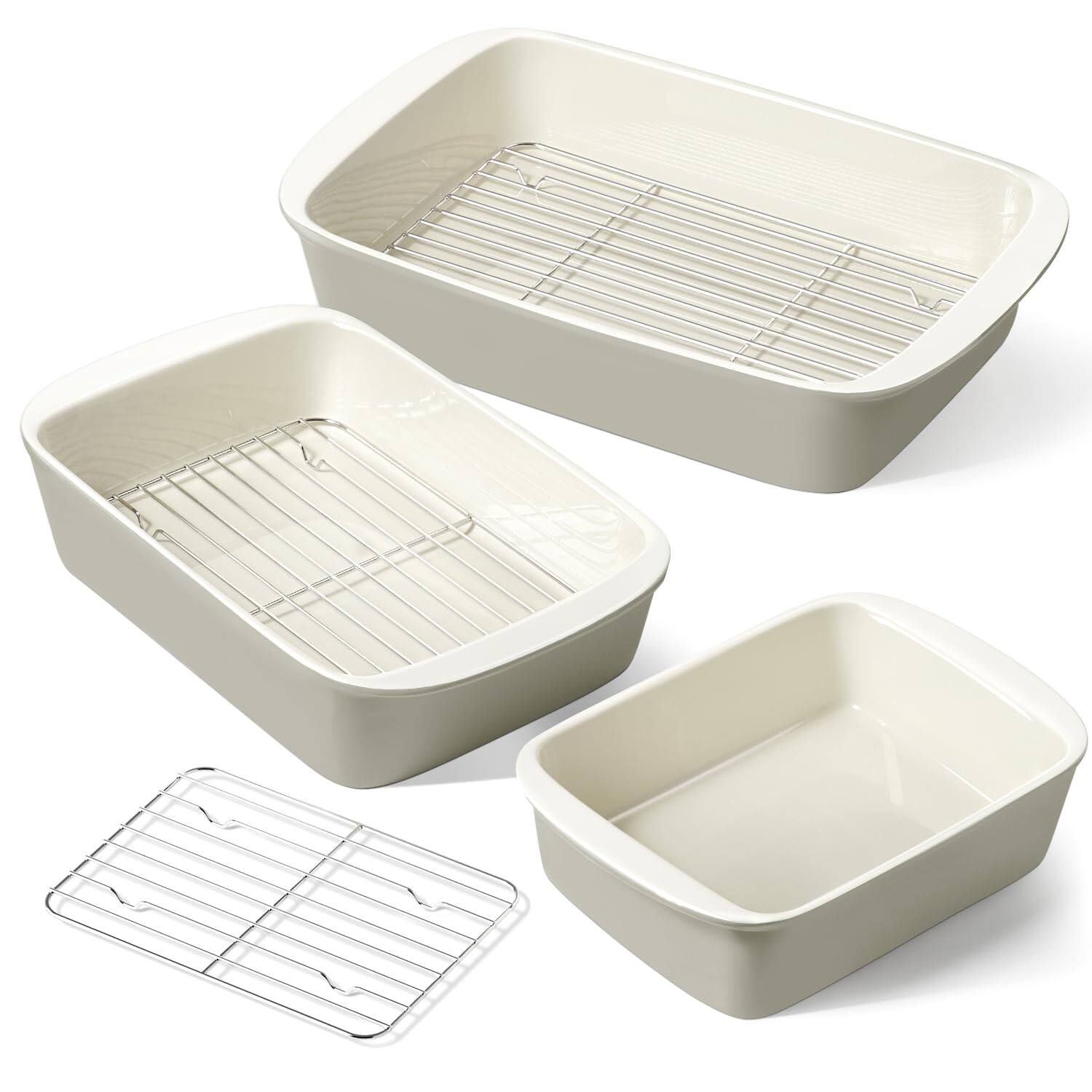 PARKER SLATER Deep Casserole Dishes For Oven 13.7"x9.6" Ceramic Baking Dish Set With Roasting ...