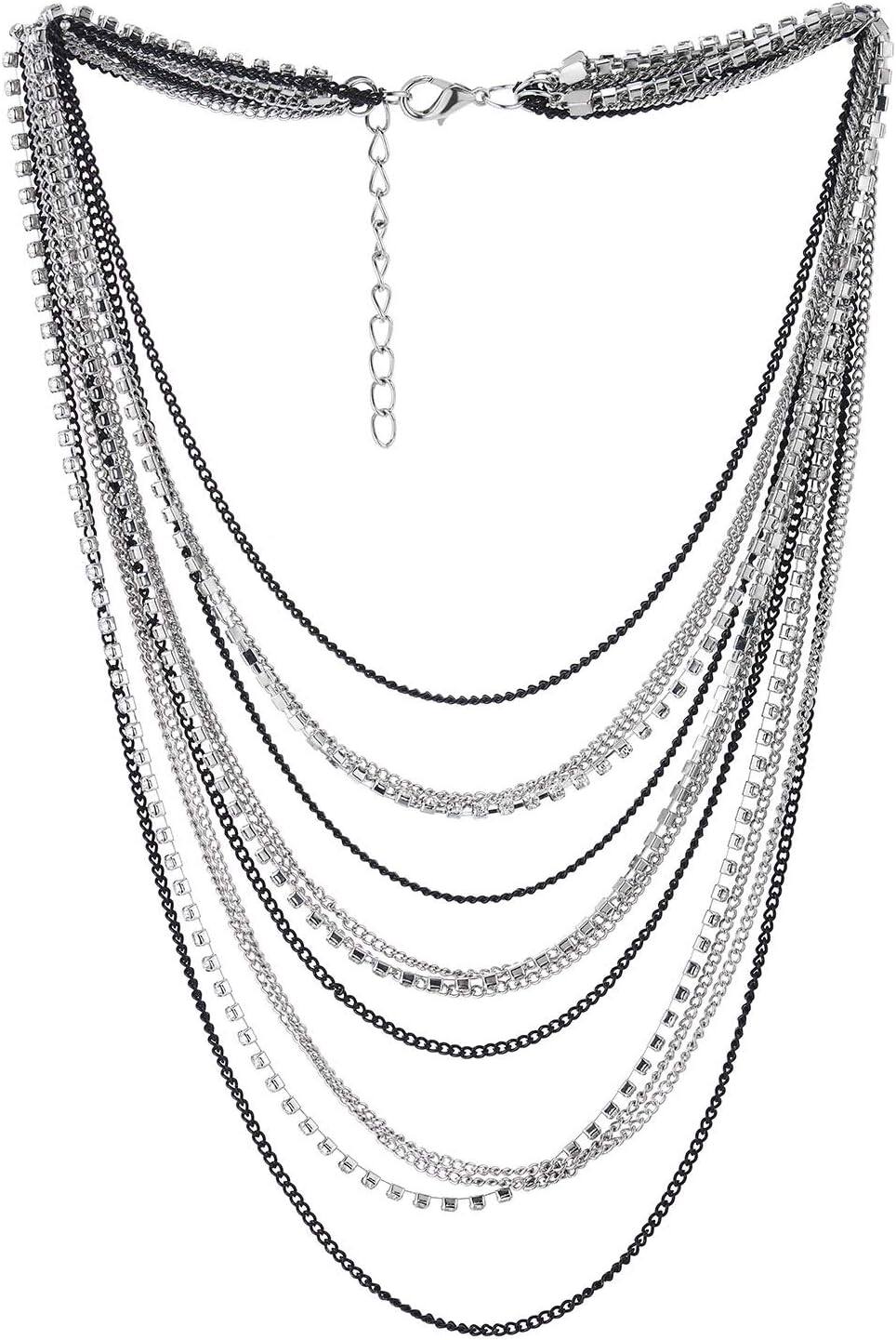 Live At Space Multi Strand Rhinestone Waterfall Necklace Statement ...