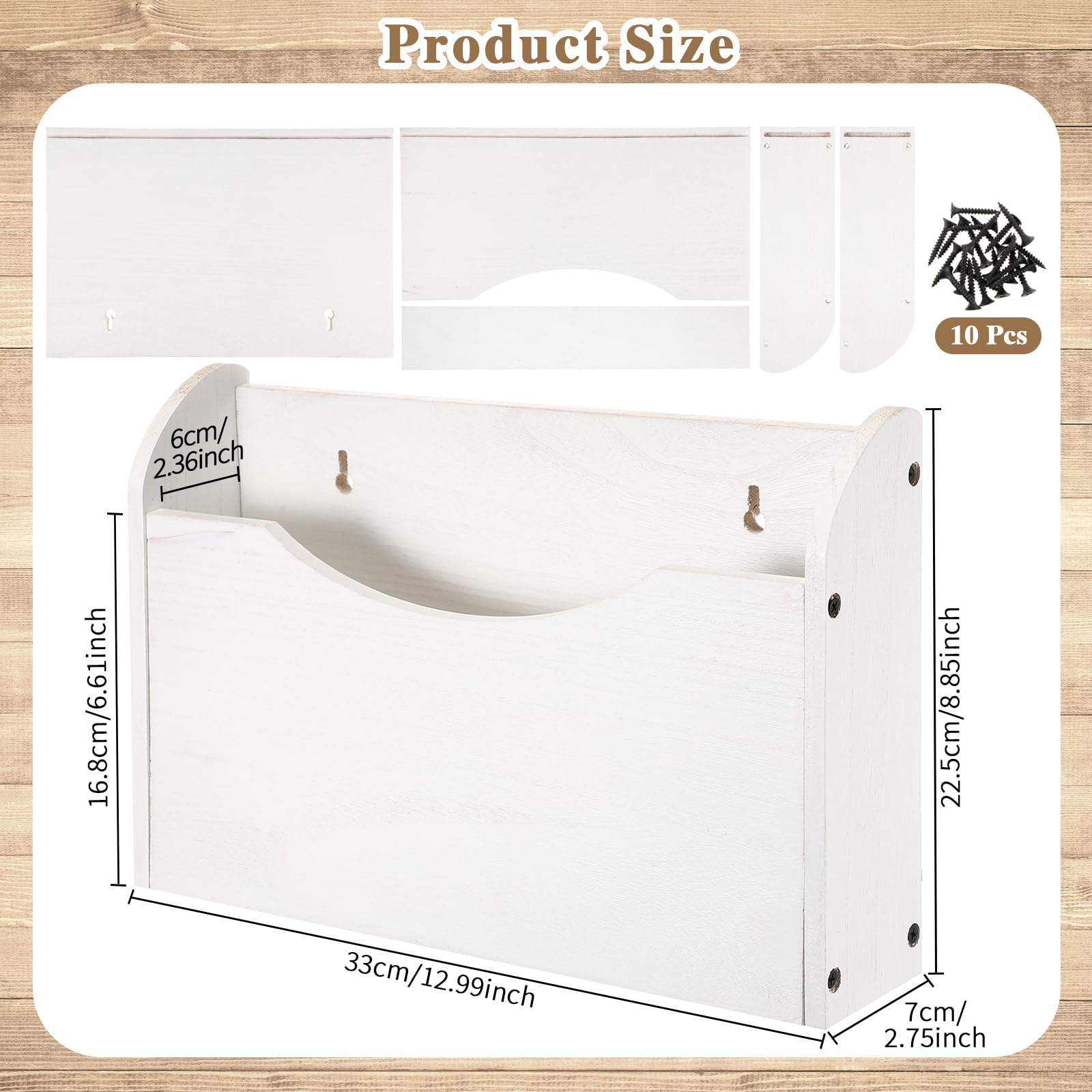 Dapper Styles Wall Mounted File Holder Wood Magazine Hanging Organizer For Office Mail Letter ...