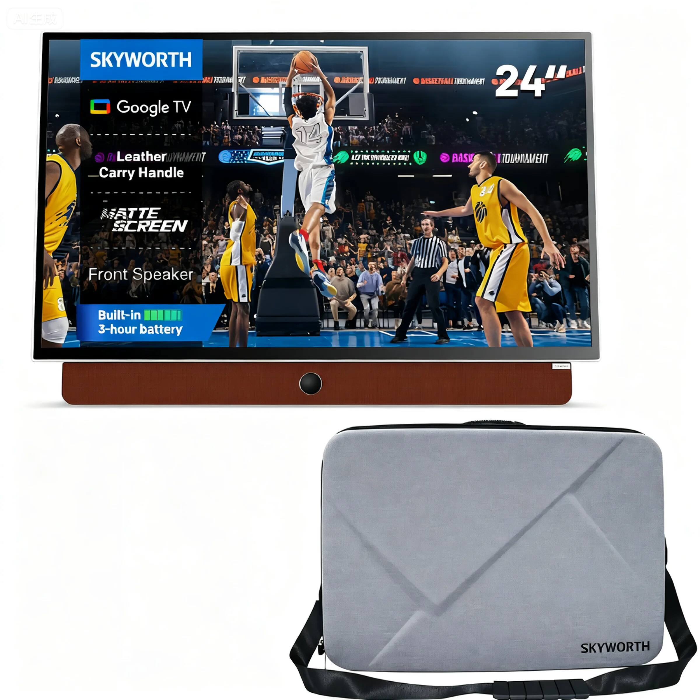 SKYWORTH 24" Portable TV Bundle Edition Battery Powered LED Smart TV ...