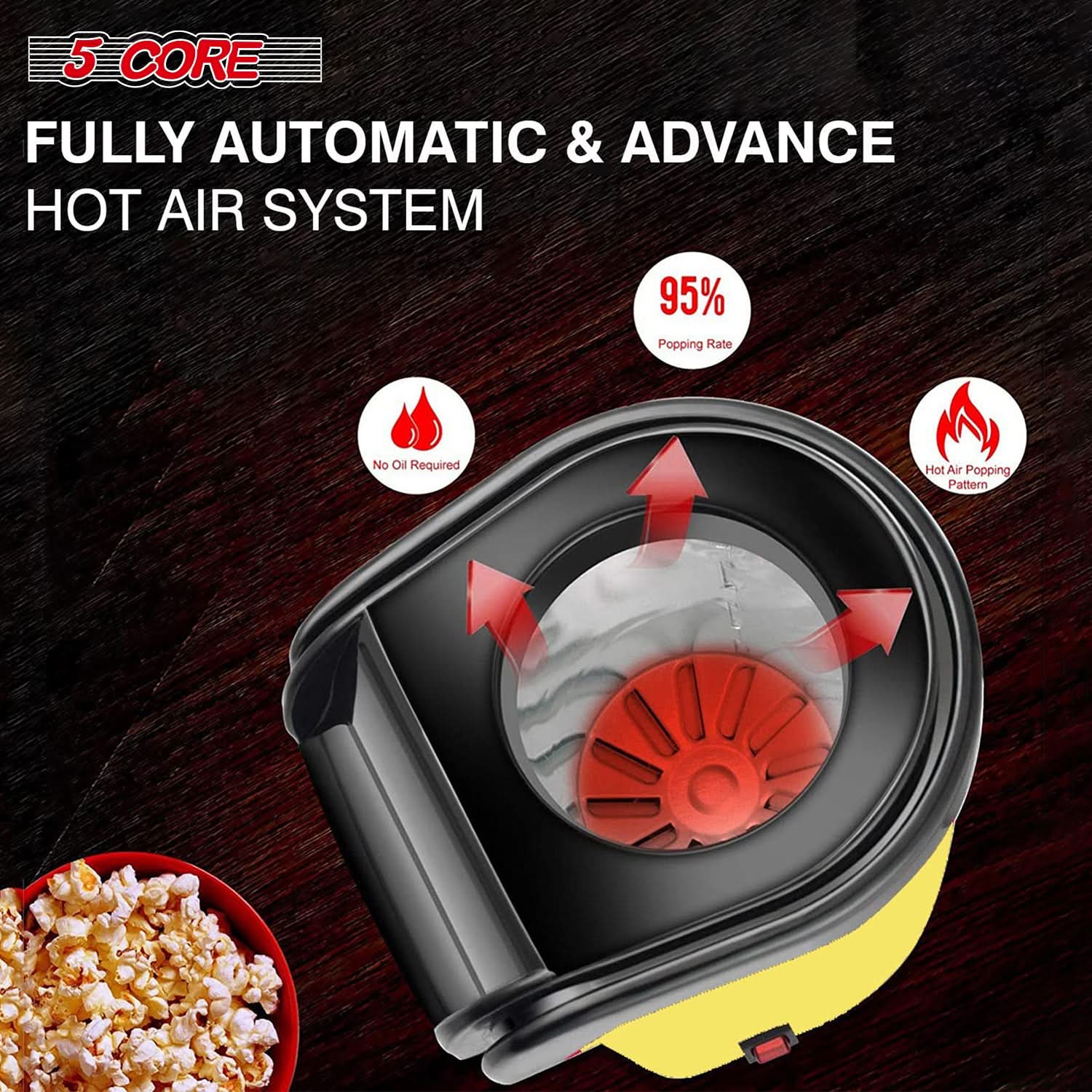 5 CORE 5Core Popcorn Maker 1200W Hot Air Popper 16Cup Capacity for ...