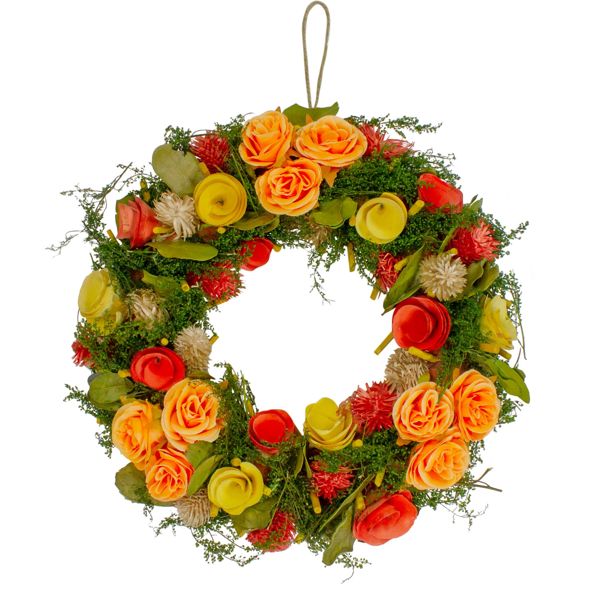 Northlight Shaved Wood Flowers with Moss and Twigs Spring Wreath 12 ...
