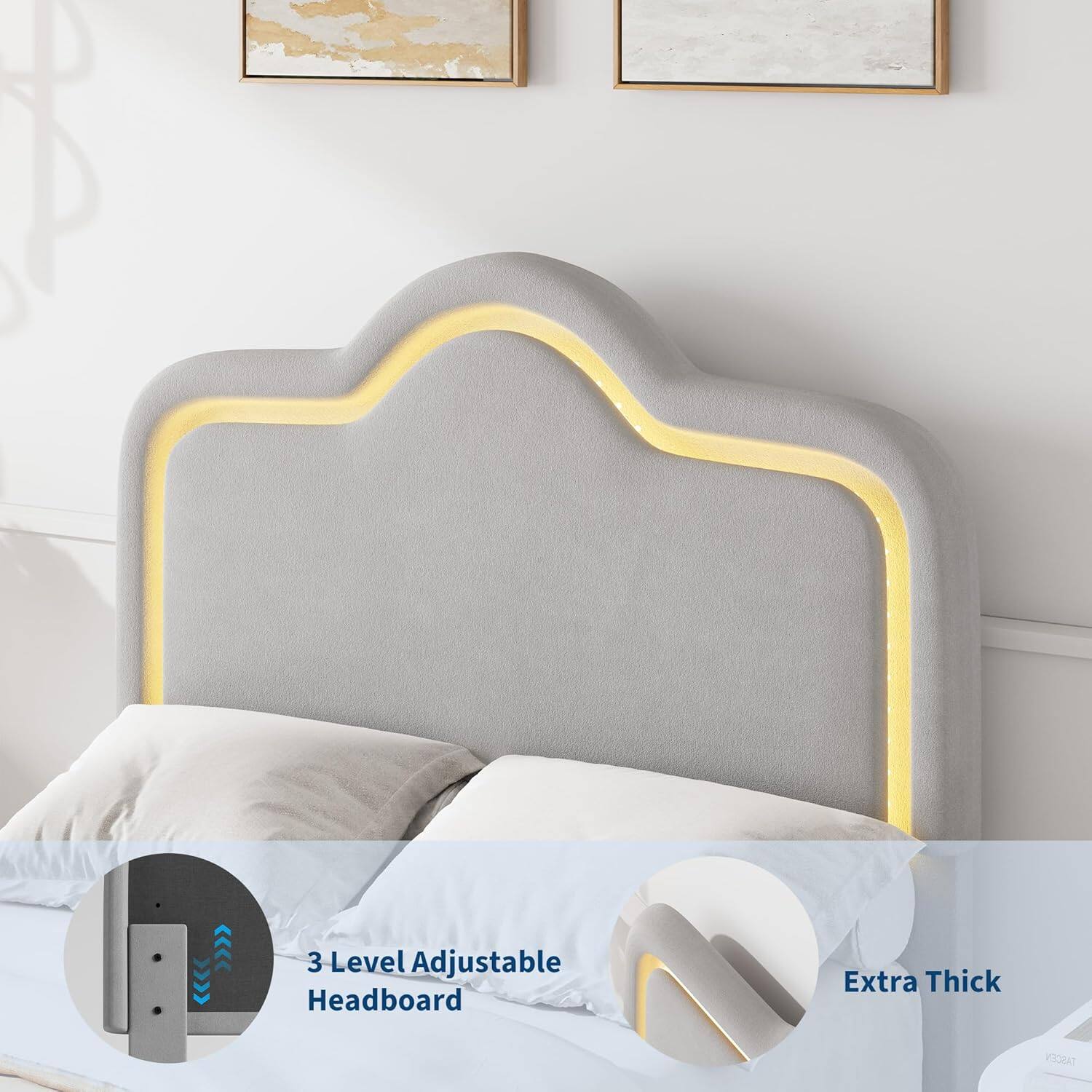 GARVEE Twin Velvet Upholstered Bed Frame w/Adjustable LED Headboard, No ...