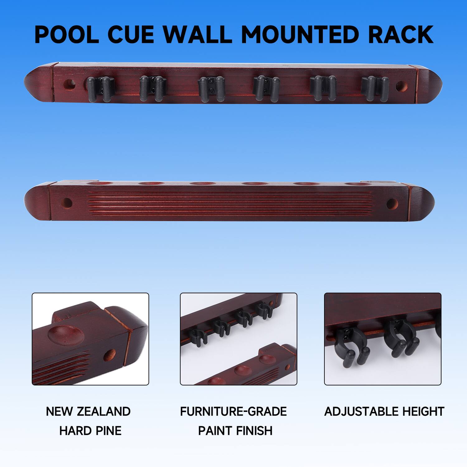 GSE Games & Sports Expert 2 Piece Wood 6 Billiard Pool Cue Rack Wall ...