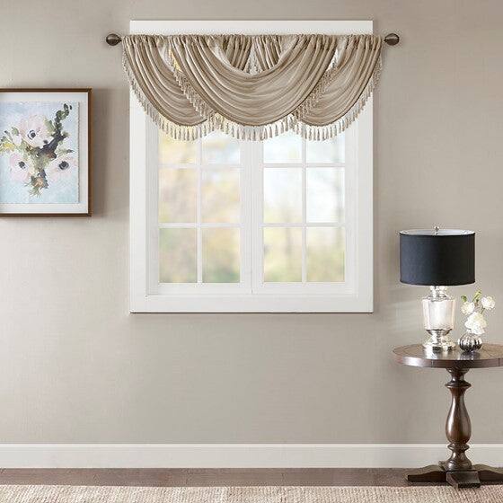BreeBe Faux Silk Waterfall Embellished Valance 38x46' Champagne ...