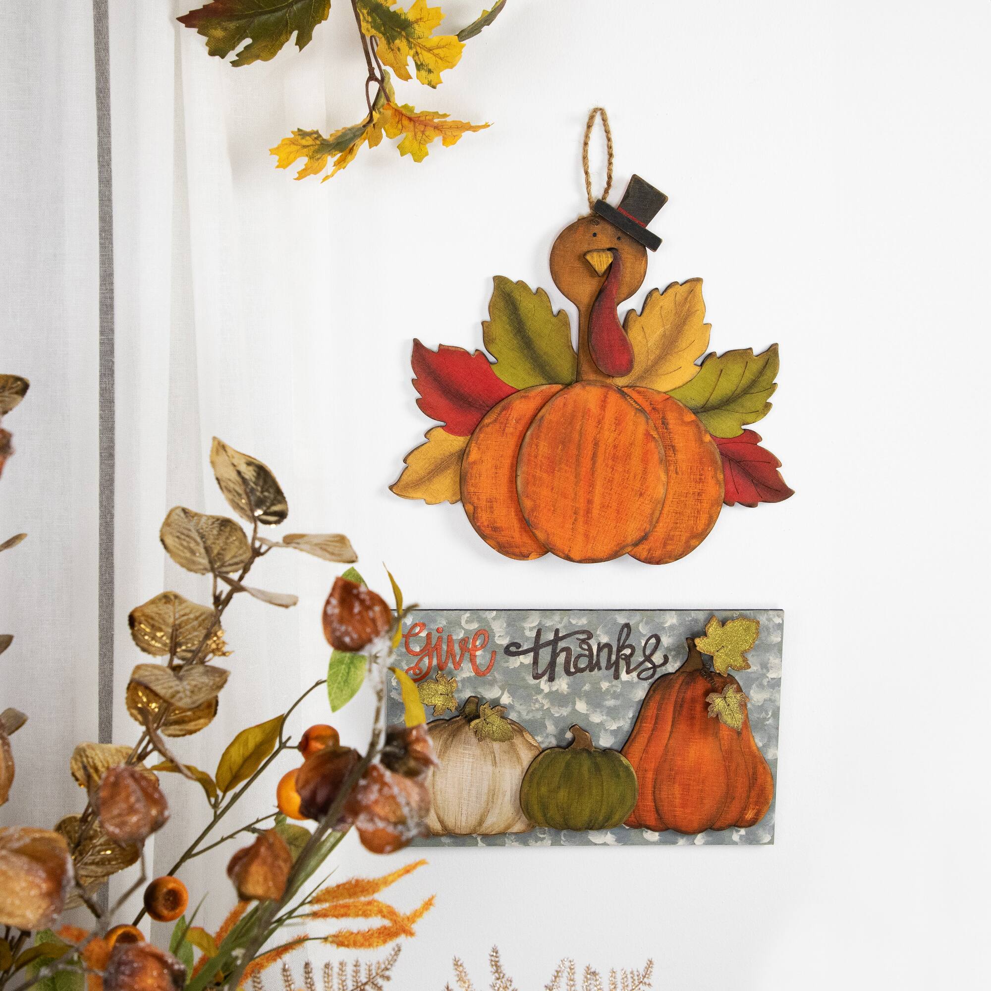 Northlight Layered Gourds "Give Thanks" 2 D Fall Harvest Hanging Wall ...