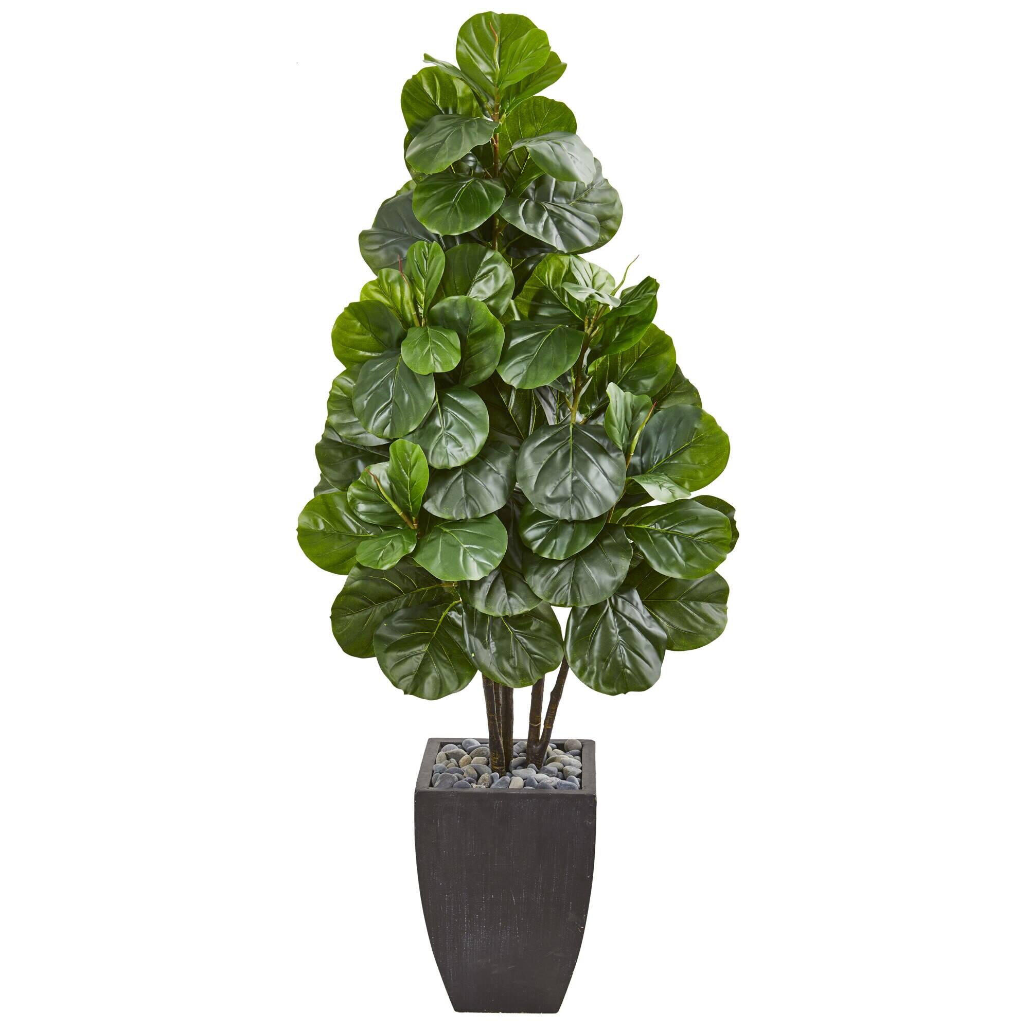 BreeBe 63' Fiddle Leaf Fig Artificial Tree in Black Planter Green 9384 ...